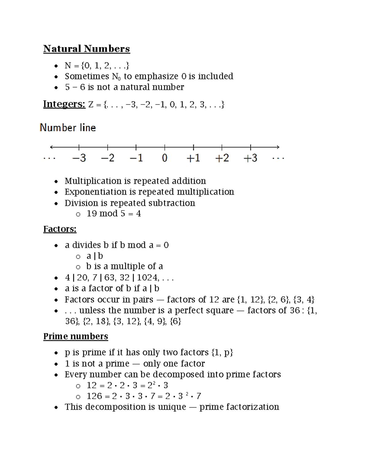 MATHS 1 CHAPTER 1 LECTURE 1 SHORT NOTES - Natural Numbers N = {0, 1, 2 ...