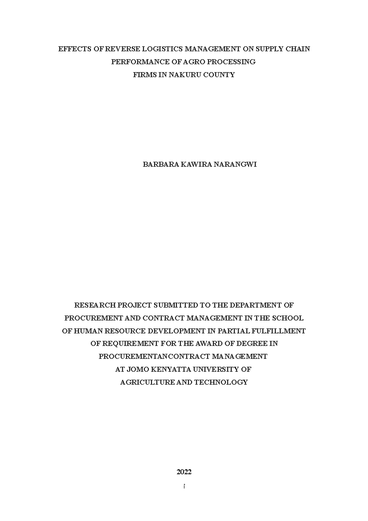 Ruth dpsm - business plan - EFFECTS OF REVERSE LOGISTICS MANAGEMENT ON SUPPLY CHAIN PERFORMANCE ...