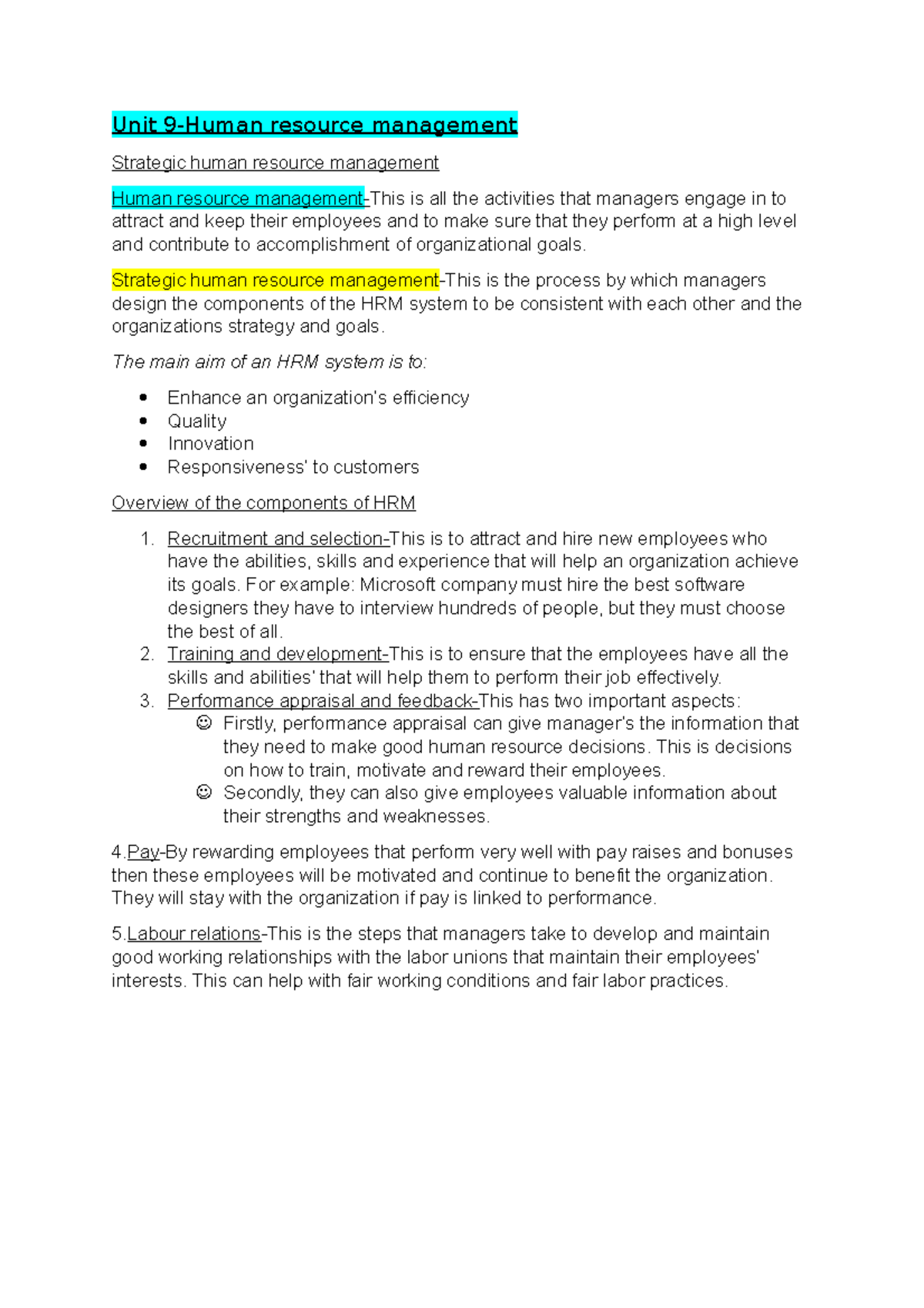 Unit 9-Human resource management - Unit 9-Human resource management ...