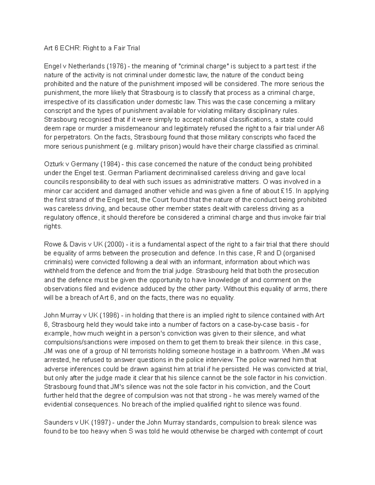 Art 6 ECHR Right to a Fair Trial - Art 6 ECHR: Right to a Fair Trial ...