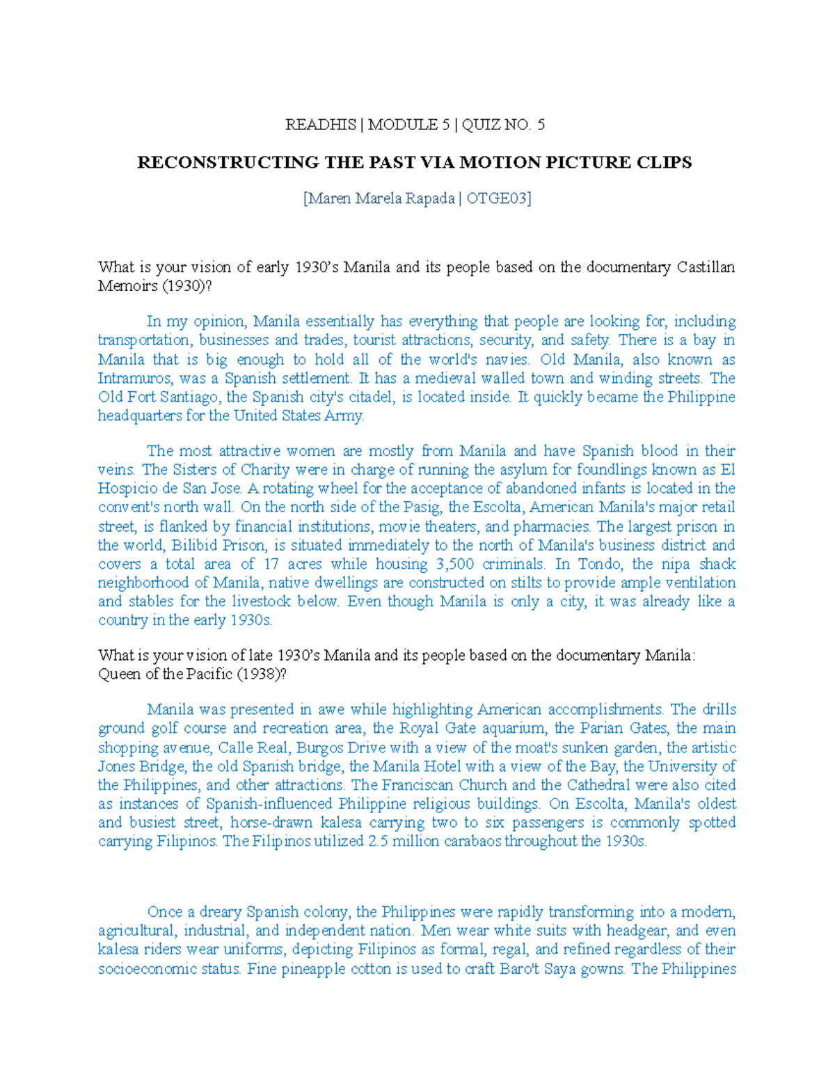 Readhis Module 5 QUIZ NO 5 - Rapada - READHIS | MODULE 5 | QUIZ NO. 5 ...