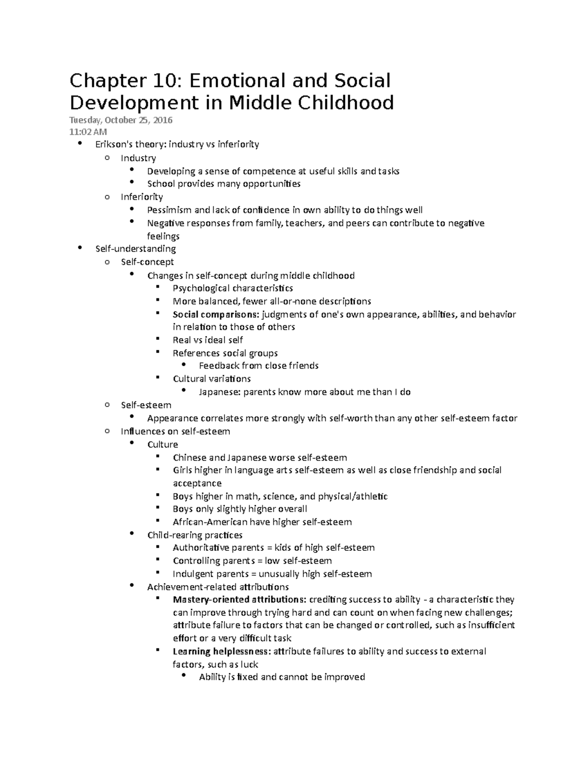 Developmental Psychology Chapter 10 Notes - Chapter 10: Emotional and ...