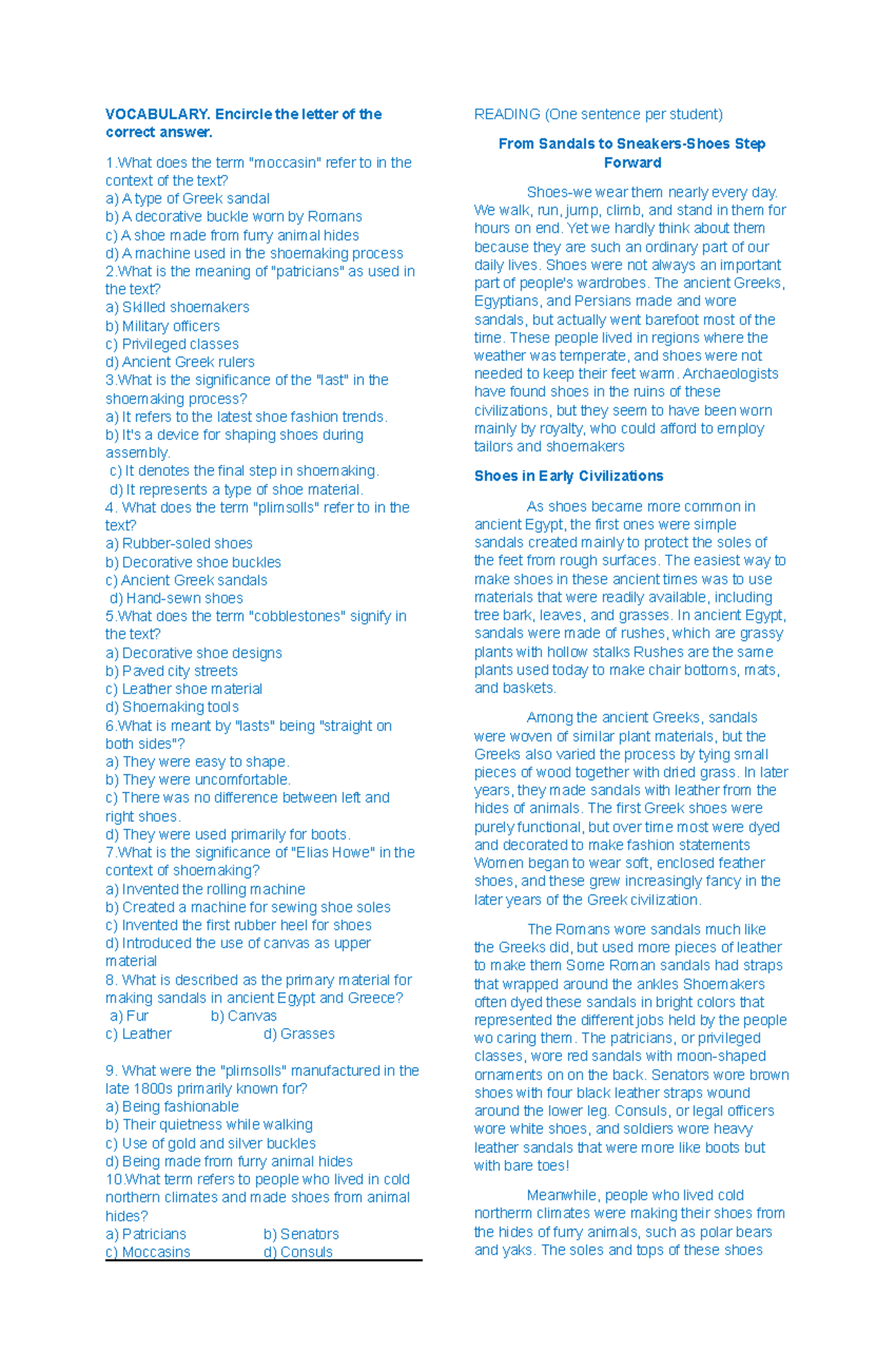 4TH WEEK Reading- Worksheet - VOCABULARY. Encircle the letter of the ...