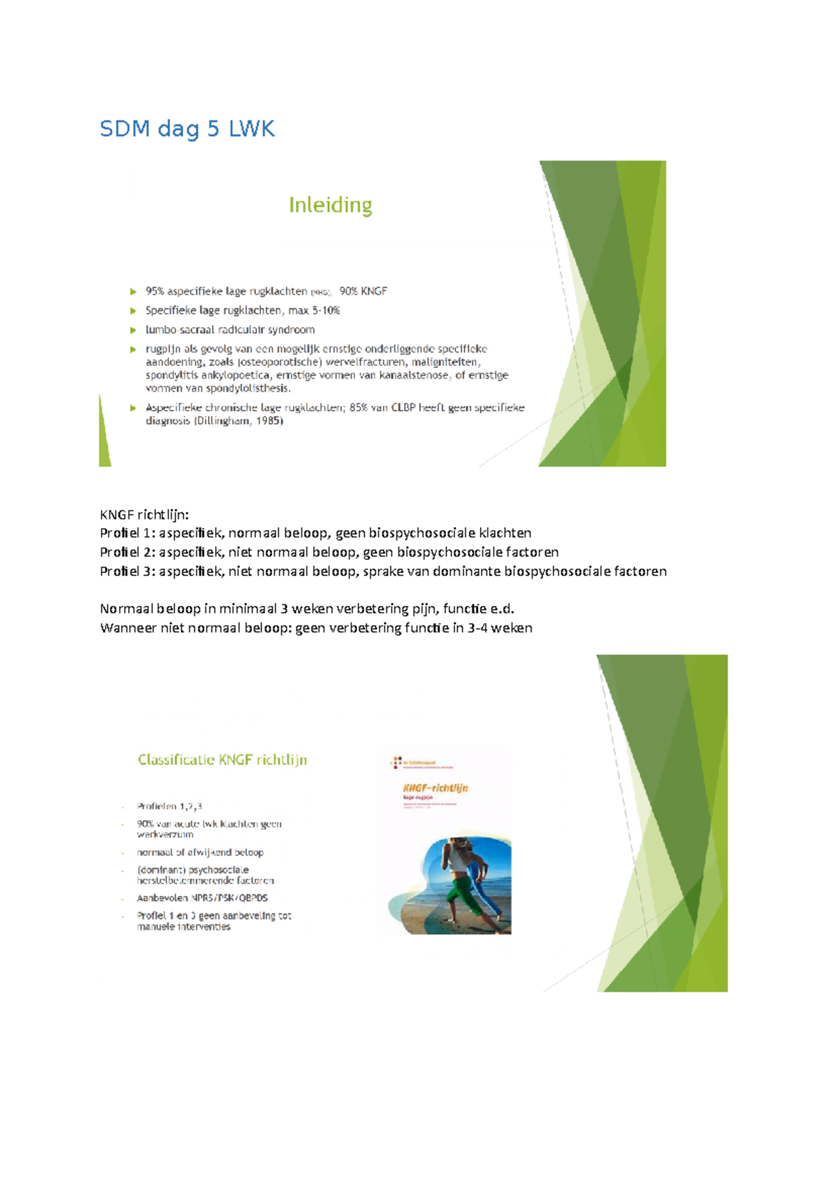SDM dag 5 LWK - bla - SDM dag 5 LWK KNGF richtlijn: Profiel 1 ...