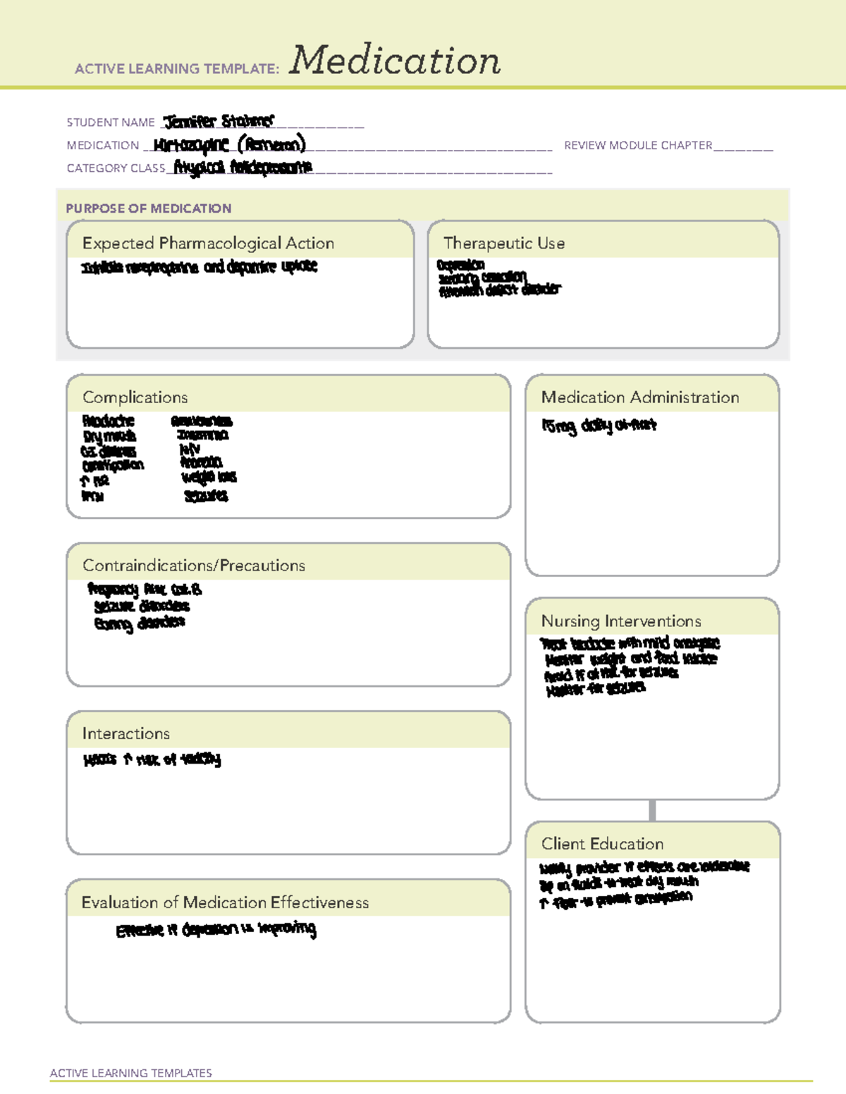 Mirtazapine, Benztropine, Quetiapine - ACTIVE LEARNING TEMPLATES ...