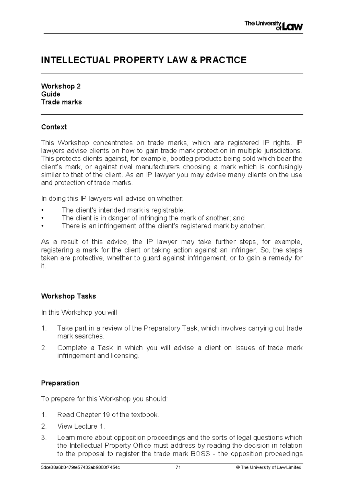 2 - IP Notes - INTELLECTUAL PROPERTY LAW & PRACTICE Workshop 2 Guide ...