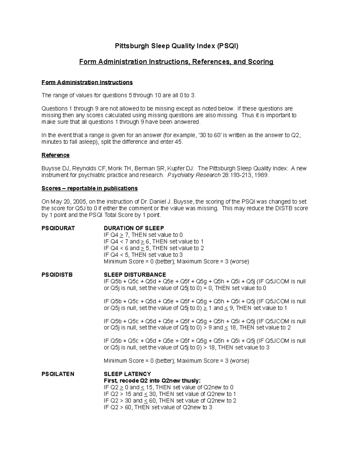 PSQI-Scoring - PSQI Scoring - Pittsburgh Sleep Quality Index (PSQI ...