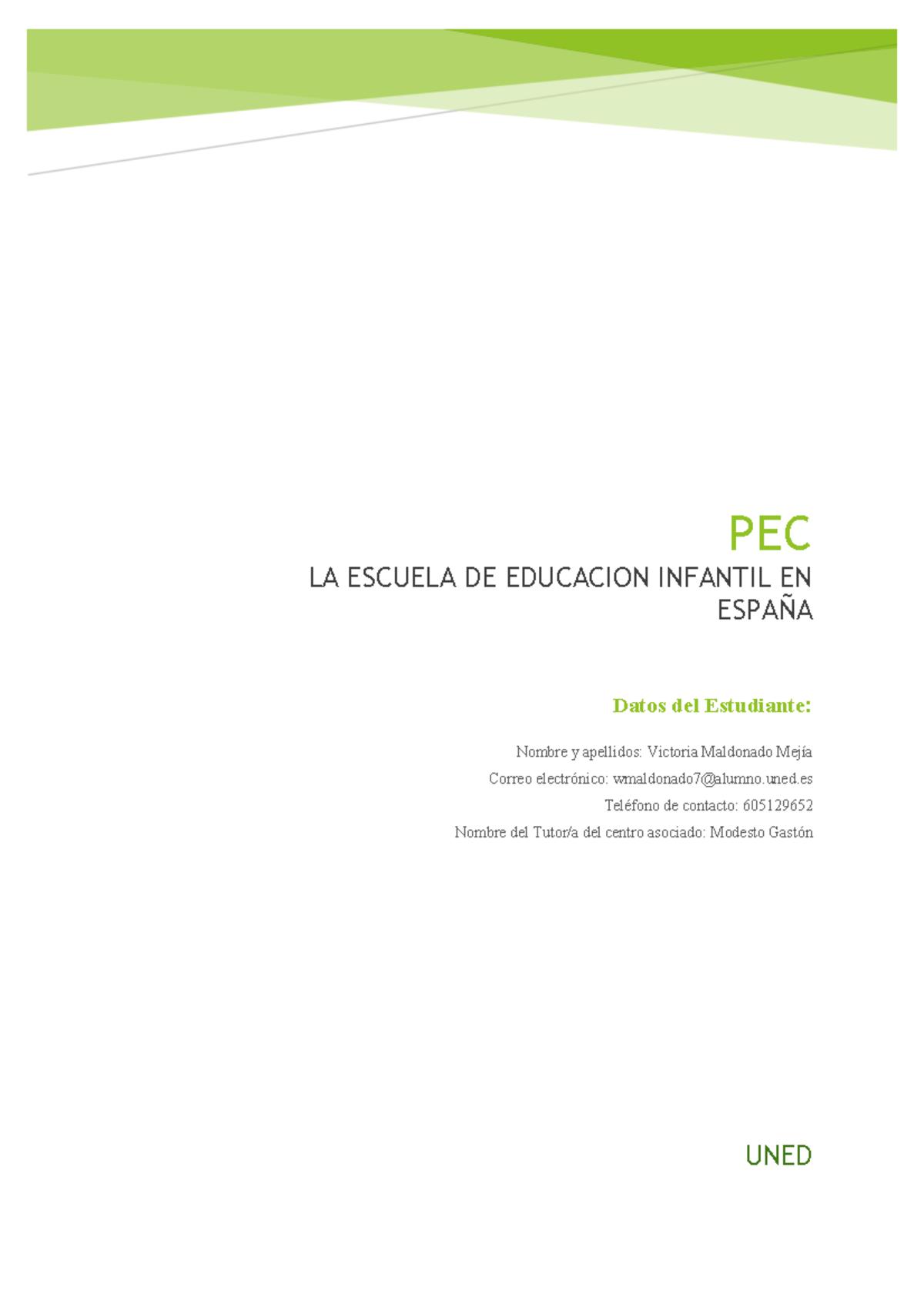 PEC VMM La Eccuela Infantil en España - PEC LA ESCUELA DE EDUCACION ...