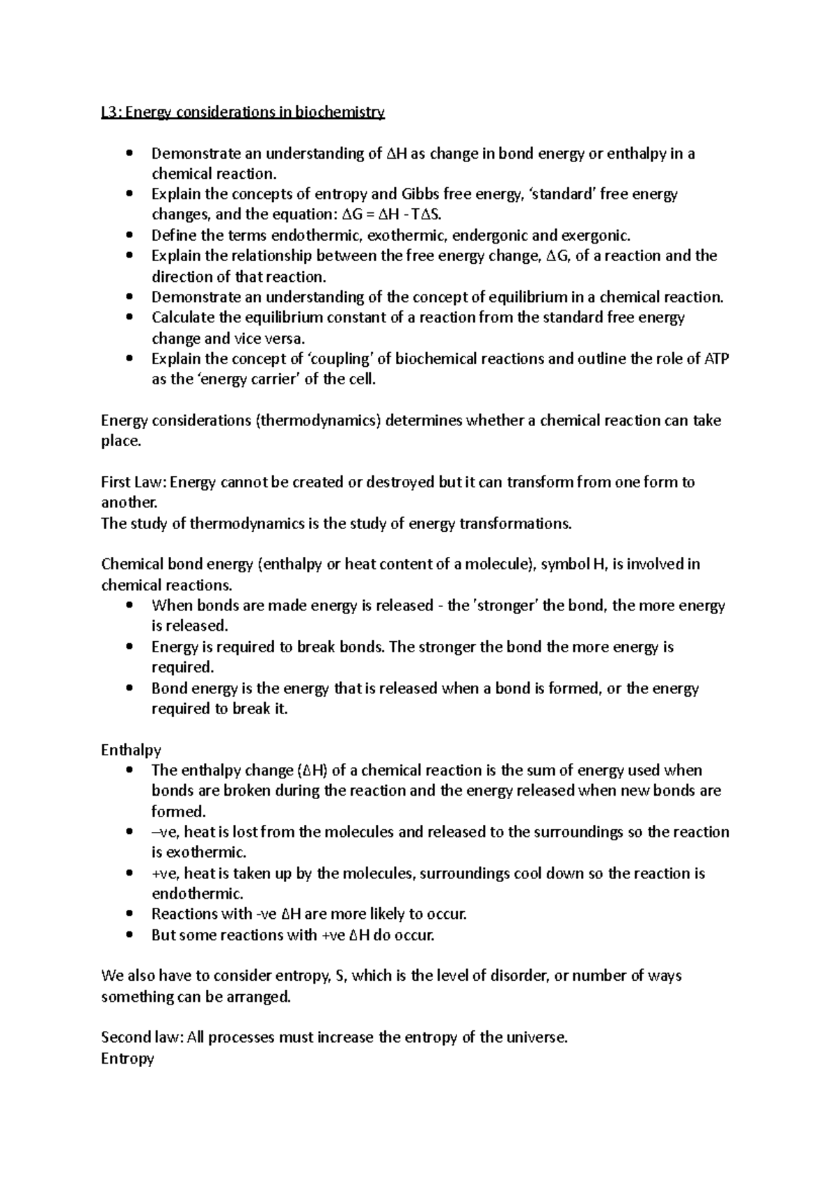 L3-Energy considerations in biochemistry - Explain the concepts of ...