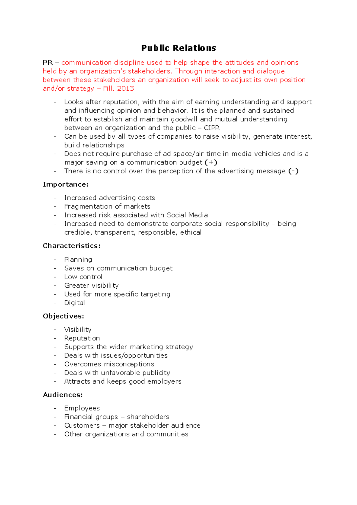 Public Relations - notes - Public Relations PR communication discipline ...