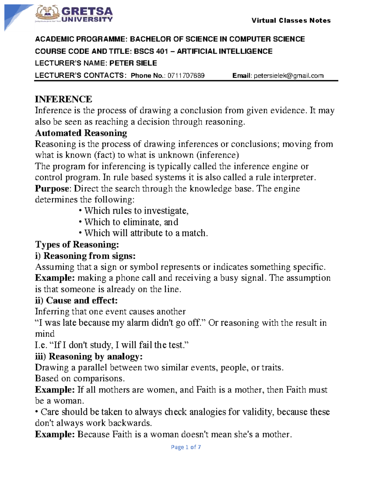 BSCS 401 - Lecture Note 6 - Inferencing and Uncertainty - Virtual ... BSCS 401 - Lecture Note 6 - Inferencing and Uncertainty - Virtual ...