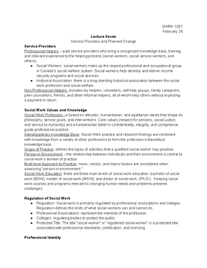 SWRK 1001 H - social work first year class - Social Welfare Society’s ...