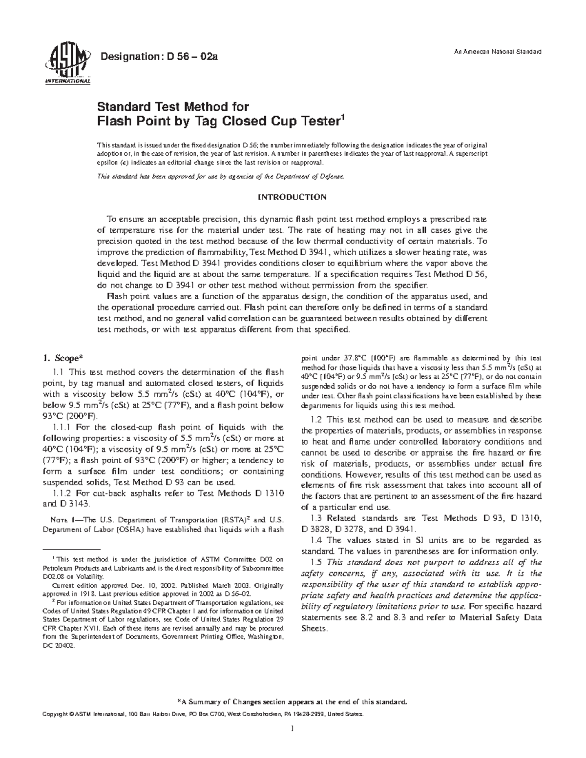 D56 - Standard Test Method for Flash Point by Tag Closed Cup Tester1 ...
