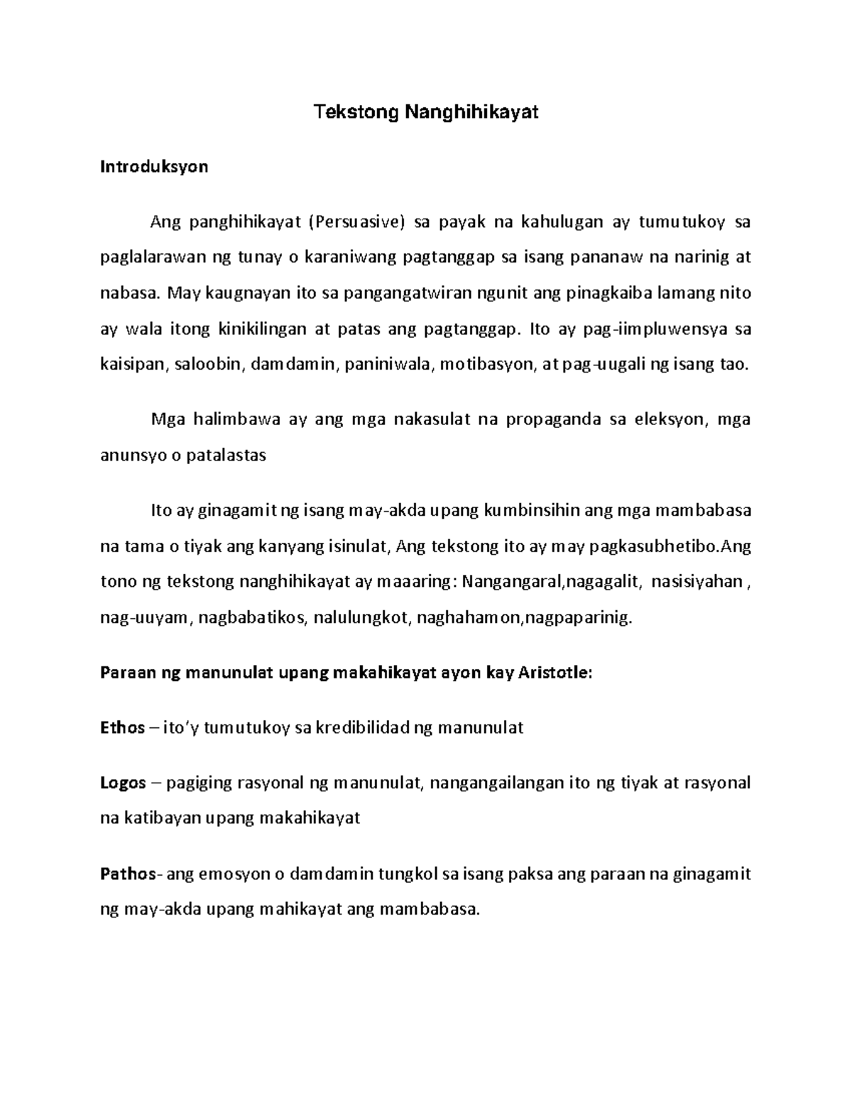 Language 3 Notes - Tekstong Nanghihikayat Introduksyon Ang ...