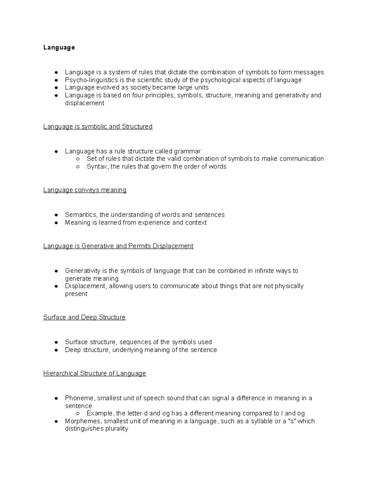 Chapter 9 - laura psych 1000 notes - Language Language is a system of ...