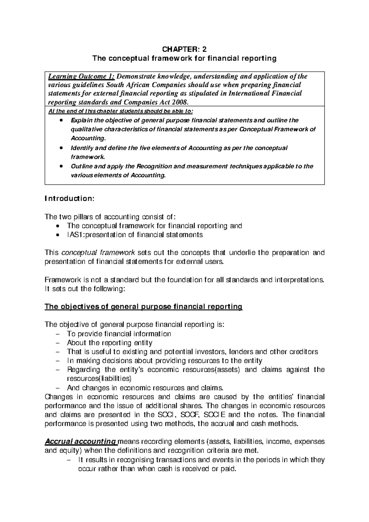 The conceptual framework for financial reporting - CHAPTER: 2 The ...