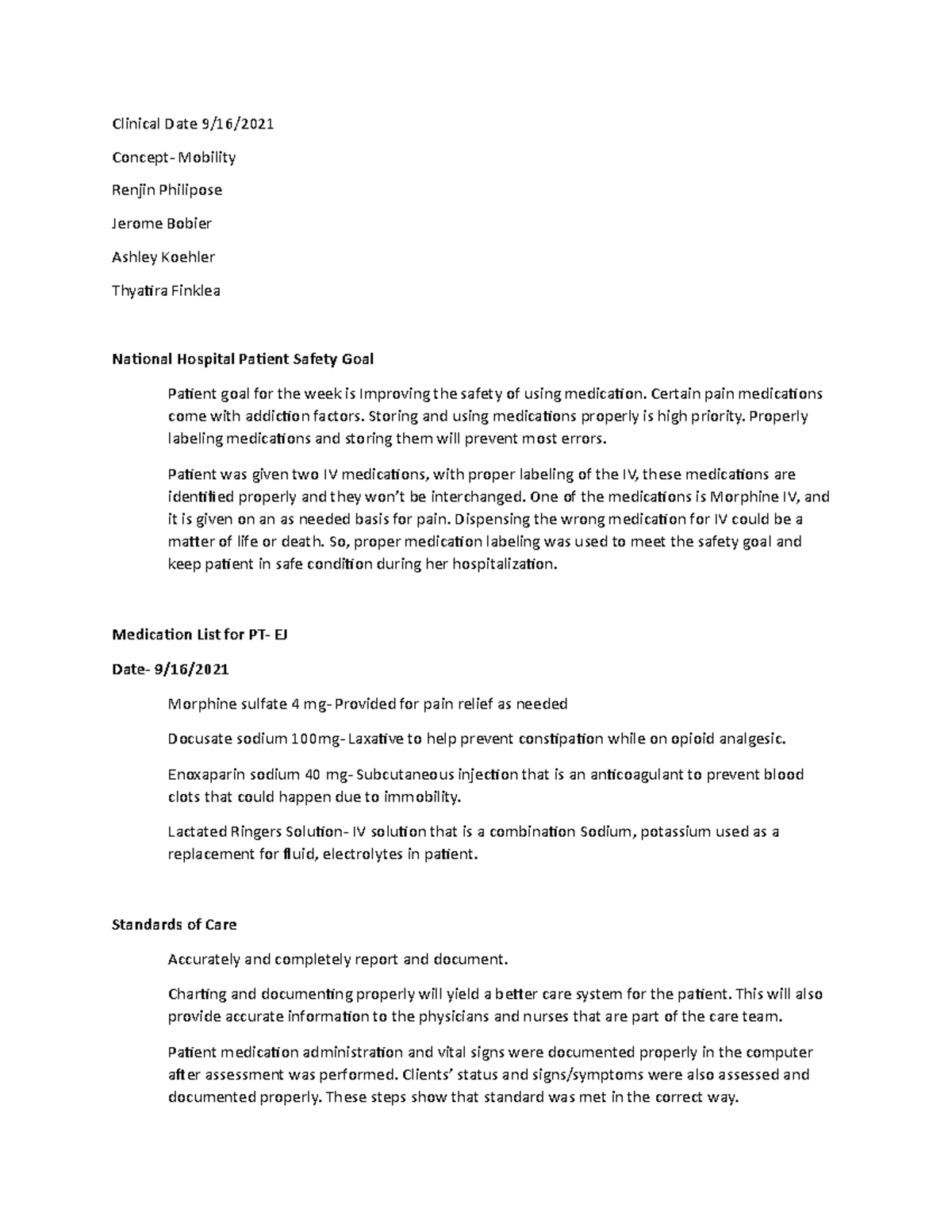 Koehler - v Sim Safety Goals - Week 2 Mobility - Clinical Date 9/16 ...