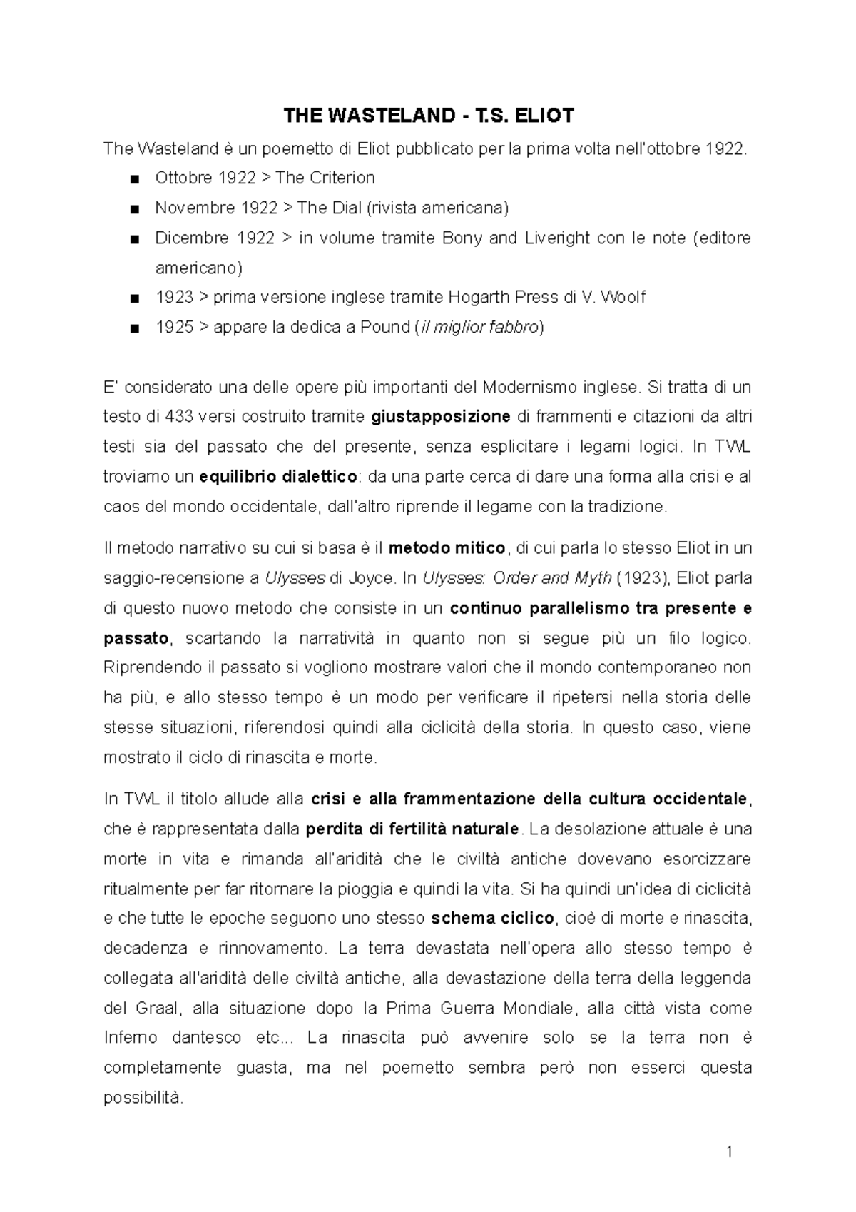 The Wasteland - THE WASTELAND - T. ELIOT The Wasteland è un poemetto di ...