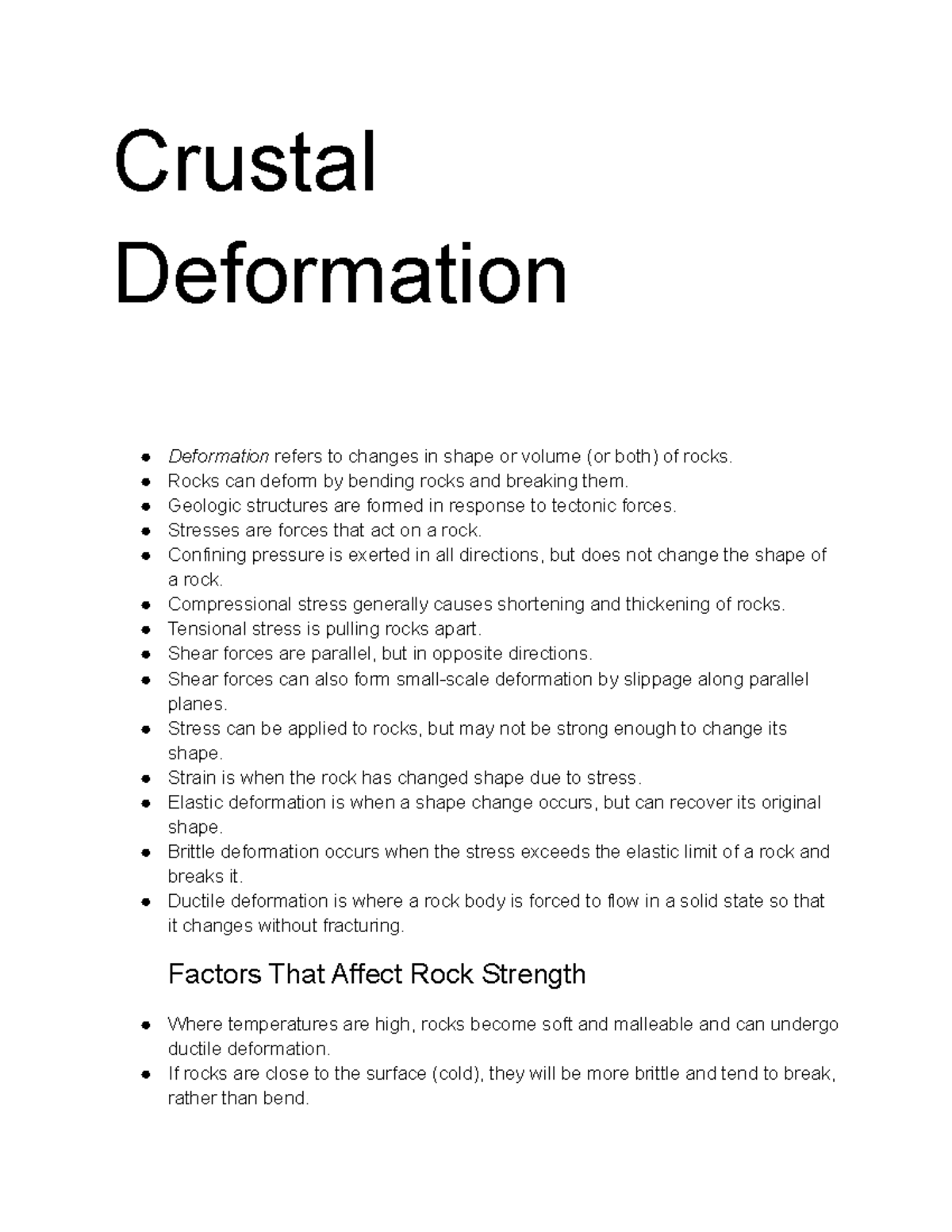 Crustal Deformation - Crustal Deformation Deformation refers to changes ...