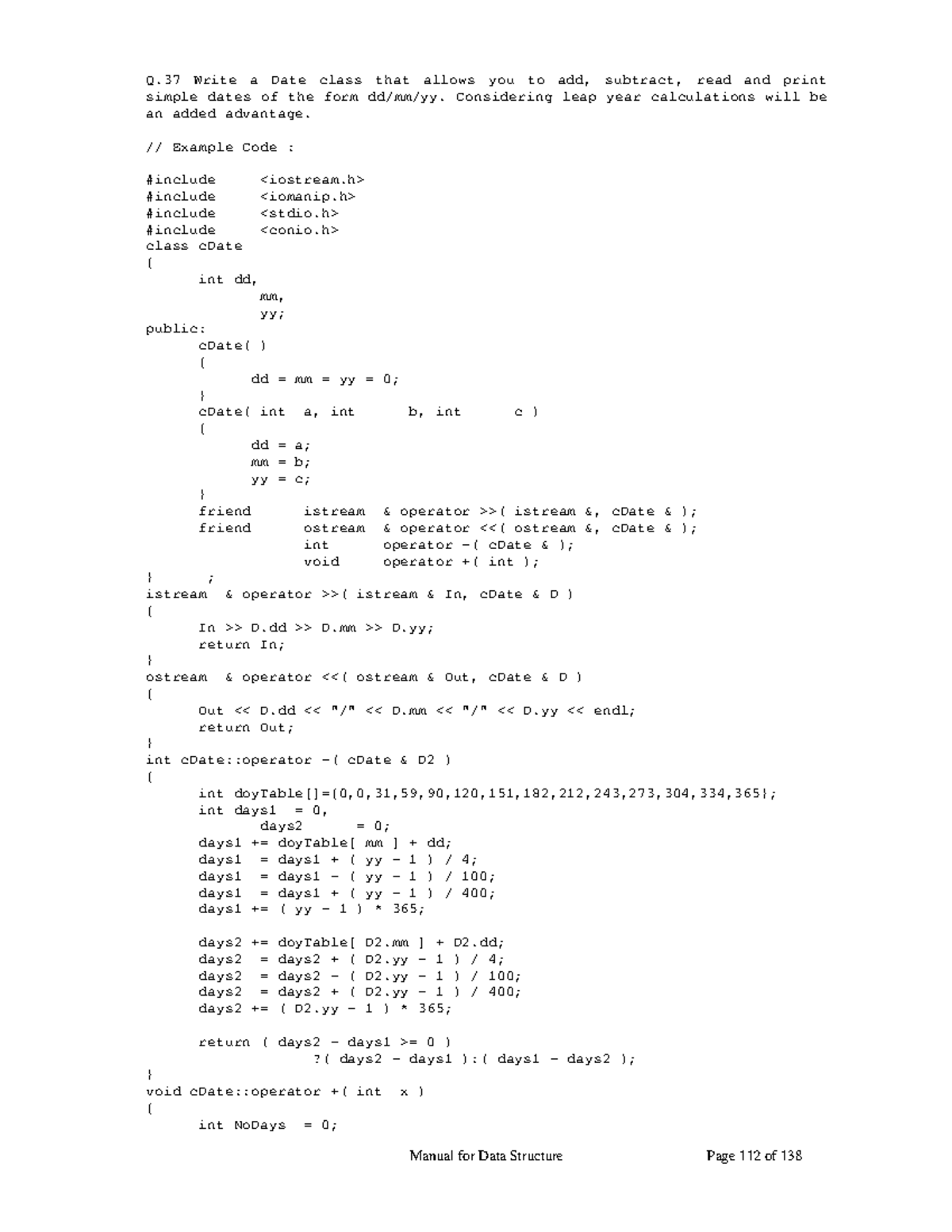 matrix line add or delete - Manual for Data Structure Page 112 of 138 Q Write a Date class that ...