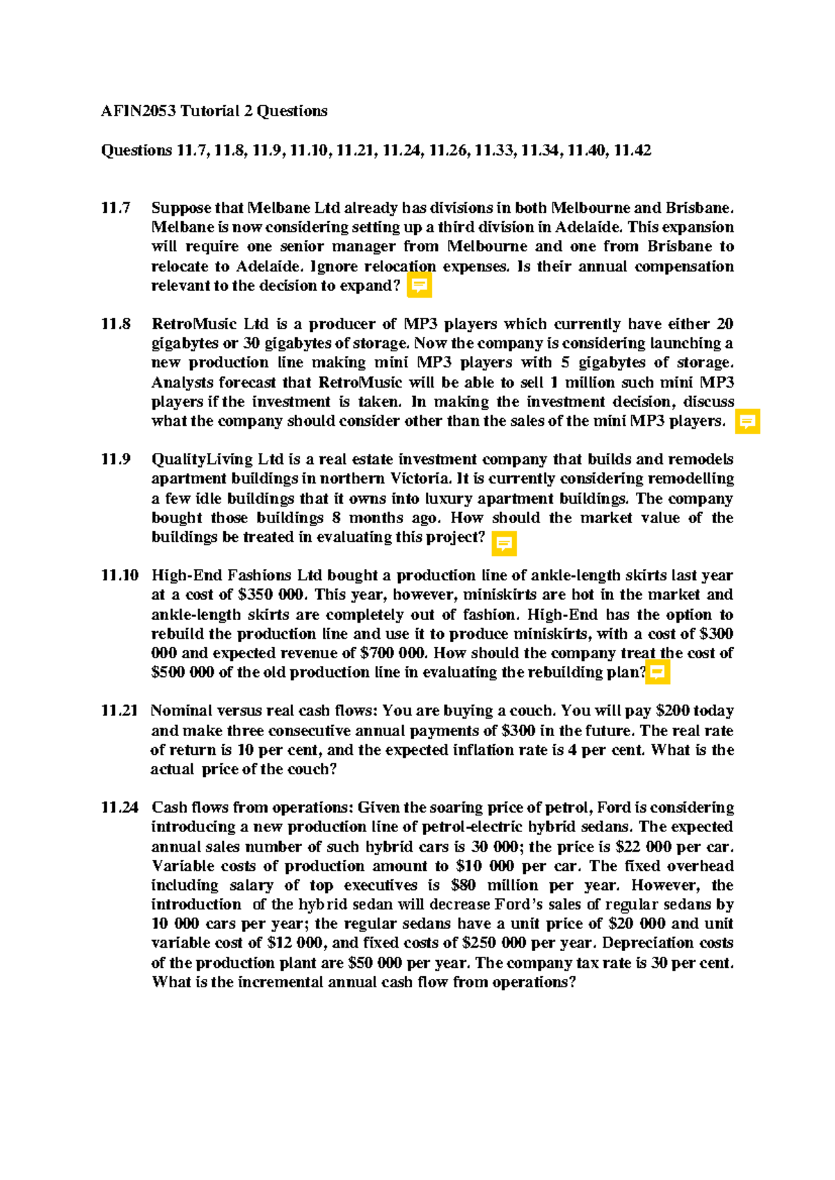 AFIN2053 Tutorial 2 Questions - AFIN2053 Tutorial 2 Questions Questions 11, 11, 11, 11, 11, 11 ...