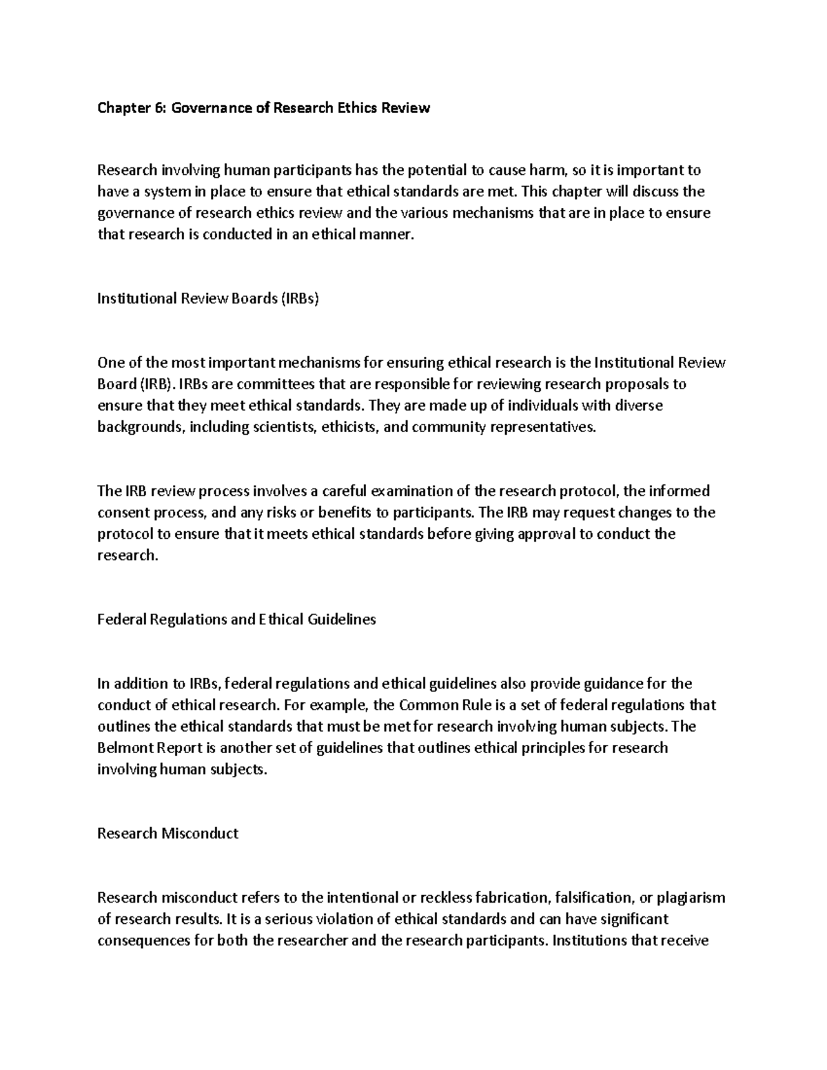 Chapter 6: Governance of Research Ethics Review - This chapter will ...