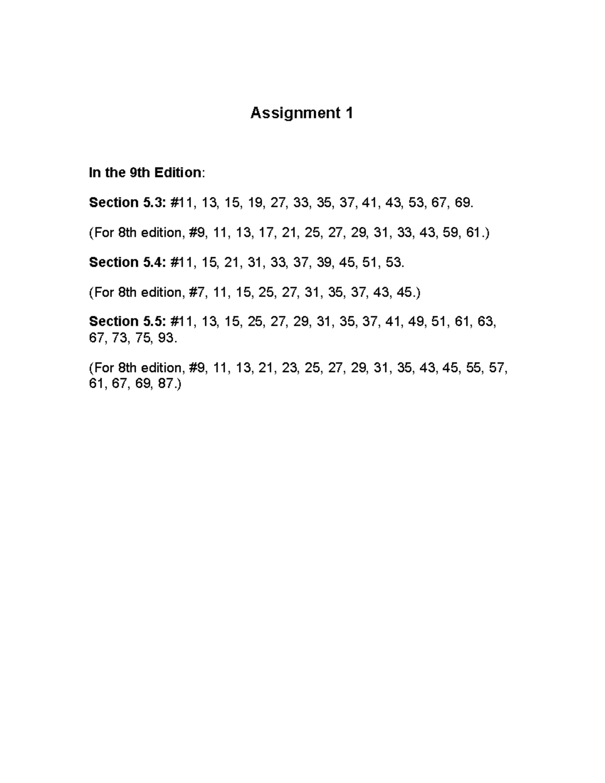 1730Assignment 1 - …….. - MATH 1720 - Assignment 1 In the 9th Edition ...