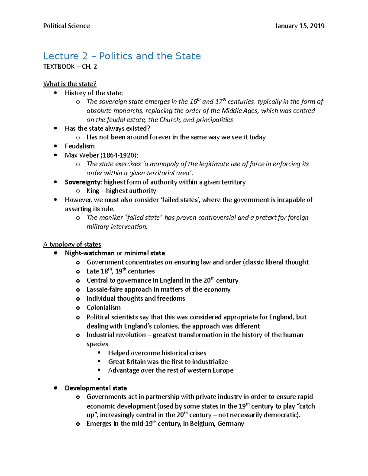 Lecture 2 – Politics and the State - Lecture 2 – Politics and the State ...