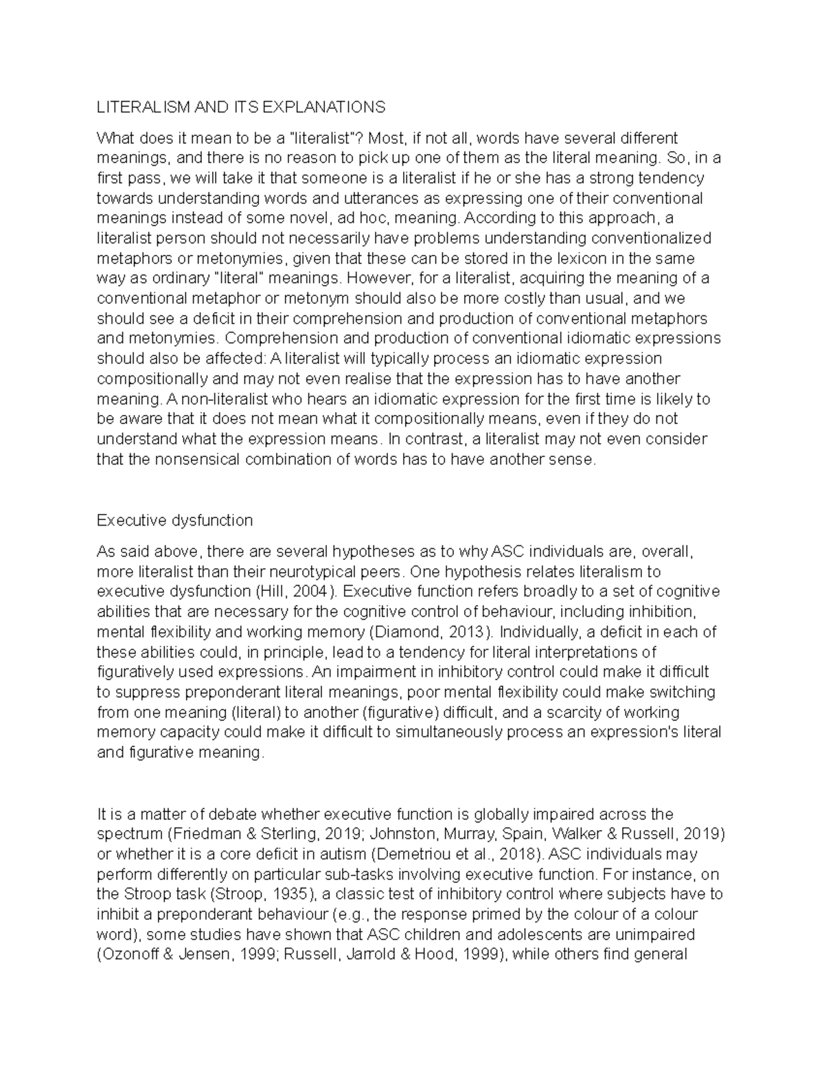 Literalism AND ITS Explanations - LITERALISM AND ITS EXPLANATIONS What ...