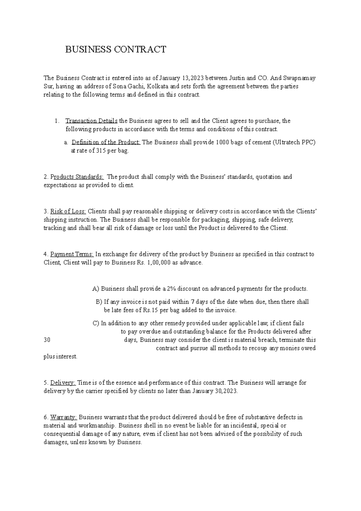 Business contract cia - cia - BUSINESS CONTRACT The Business Contract ...