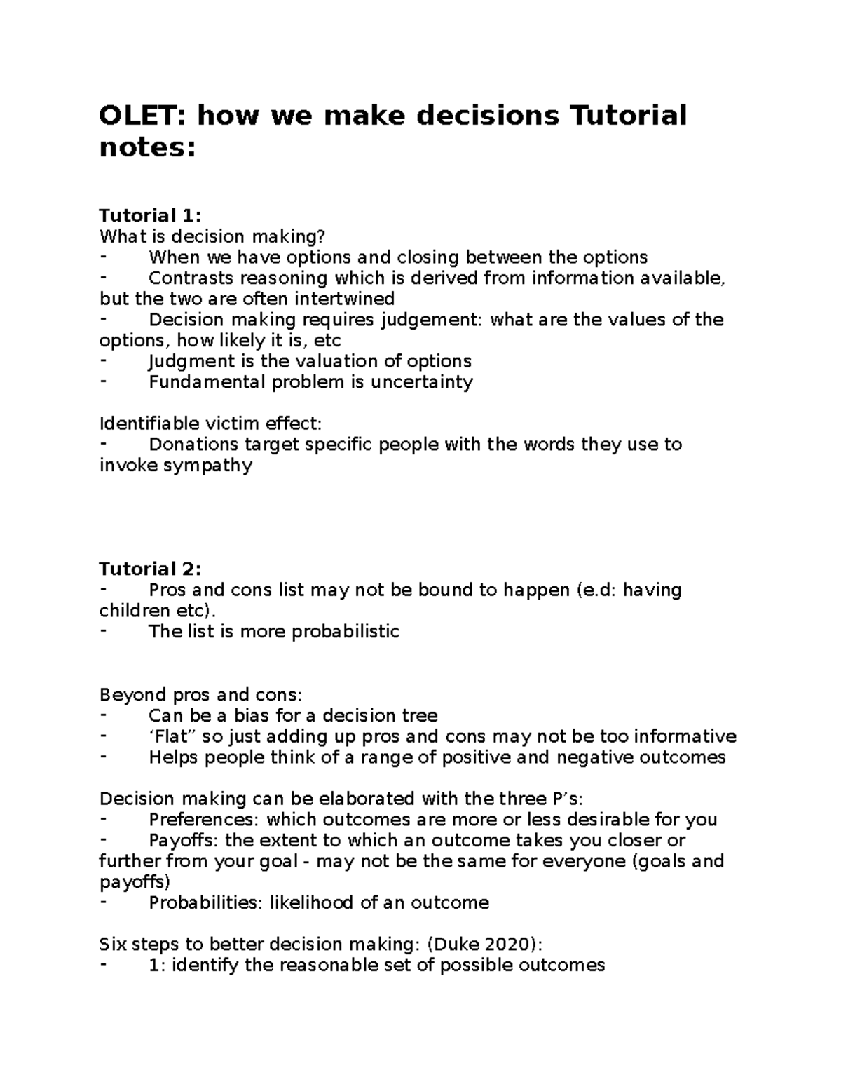 How we make decisions tutorial notes - OLET: how we make decisions ...