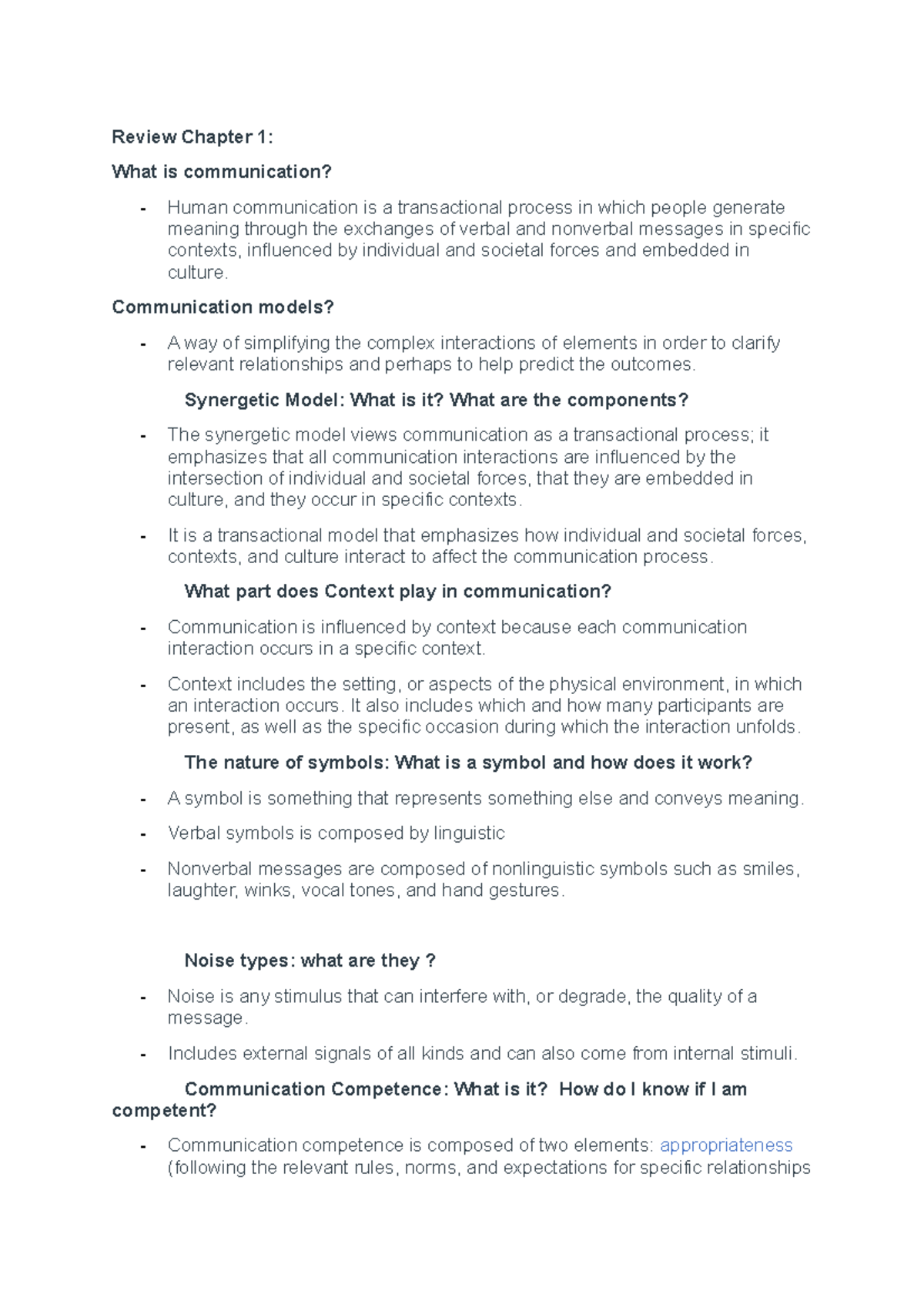 Review Chapter 1 - Communication models? - A way of simplifying the ...