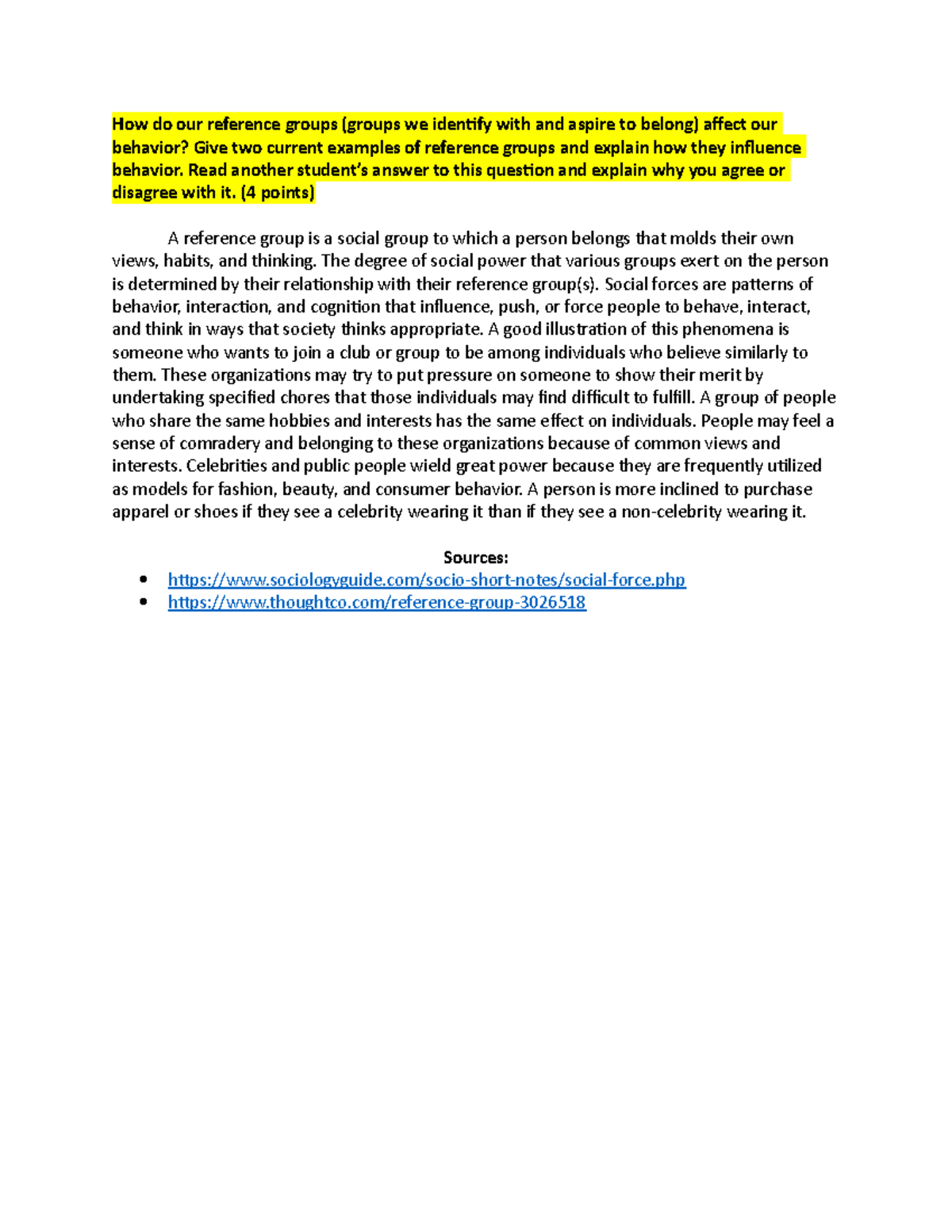 Discussion Post 7 - How do our reference groups (groups we identify ...