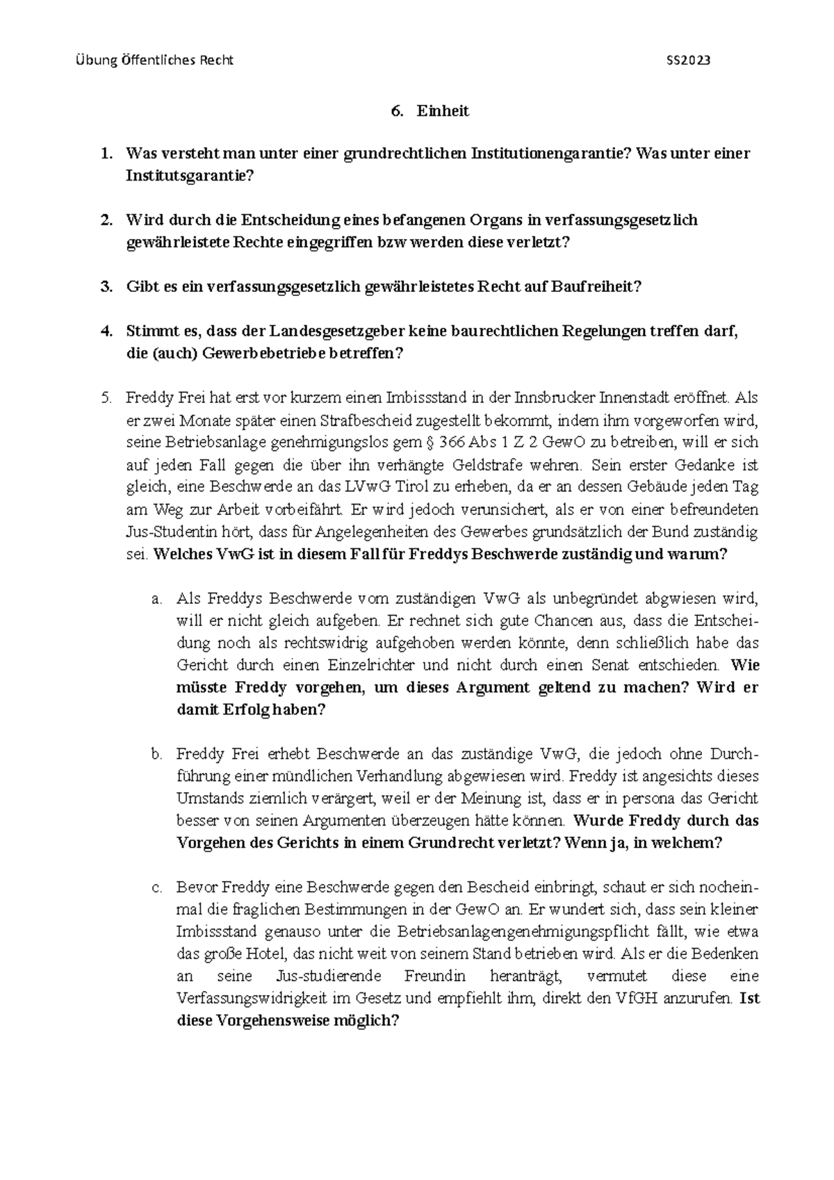 Fall 5 Theoretische Fragen - Übung Öffentliches Recht SS Einheit Was ...