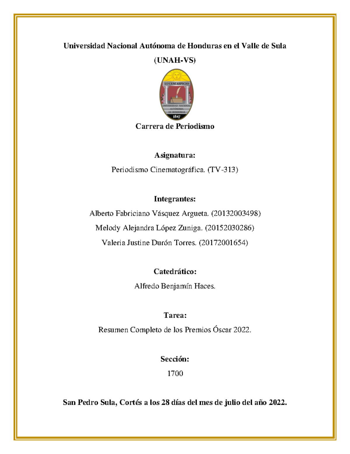 Proyecto Final CINE LOS Premios Oscar 2022 - Universidad Nacional ...