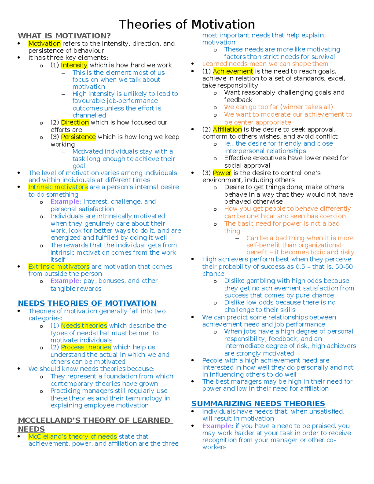 BUS 2103 - Chapter 4 - Theories of Motivation WHAT IS MOTIVATION ...