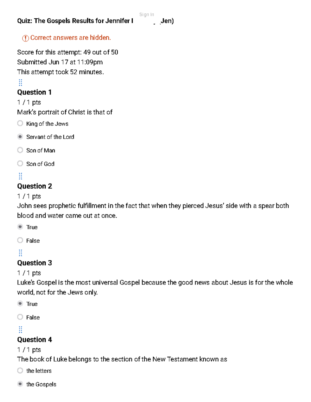 49:50 BIBL 104 Quiz The Gospels - Quiz: The Gospels Results for ...