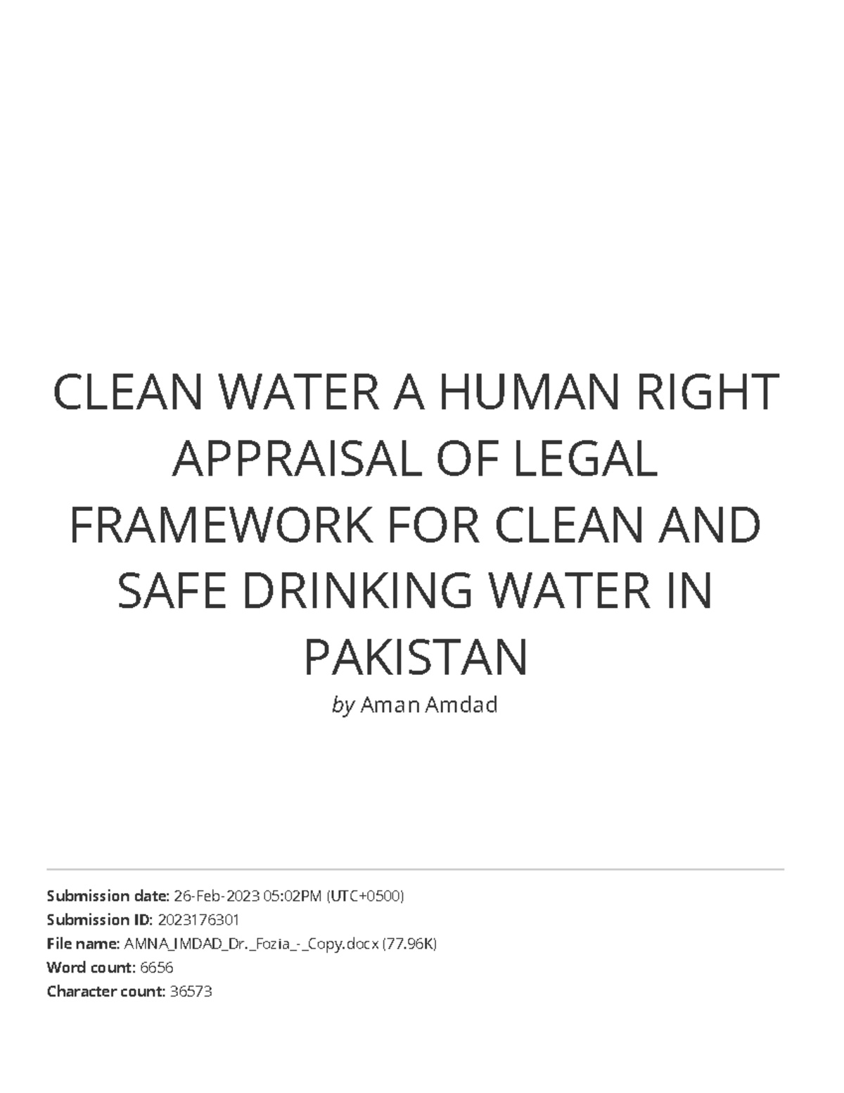 Clean Water A Human Right Appraisal OF Legal Framework FOR Clean AND ...