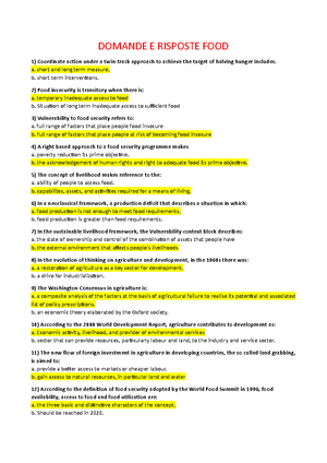 Domande food da fare - esercizi in preparazione all'esame - DOMANDE ...