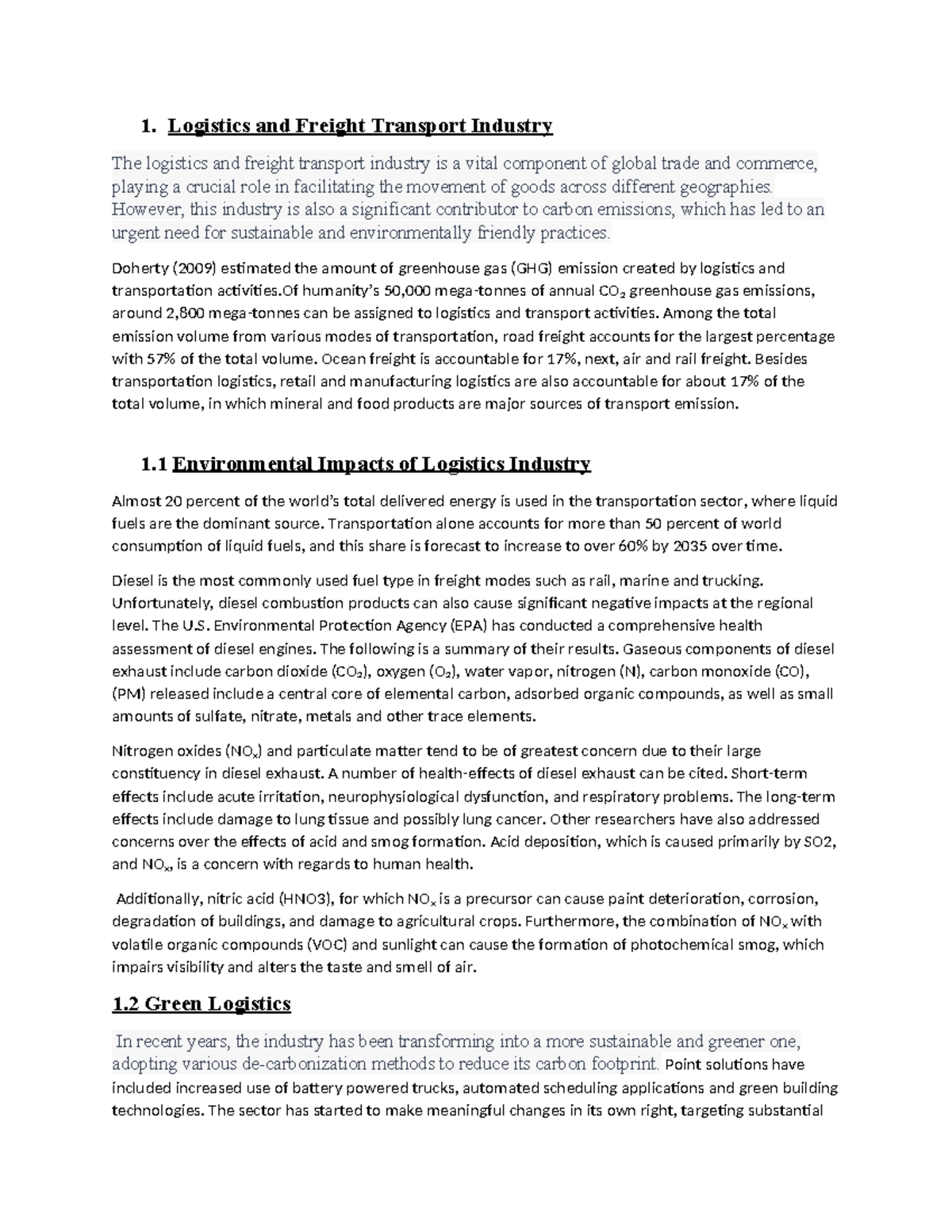 Introduction - 1. Logistics and Freight Transport Industry The ...