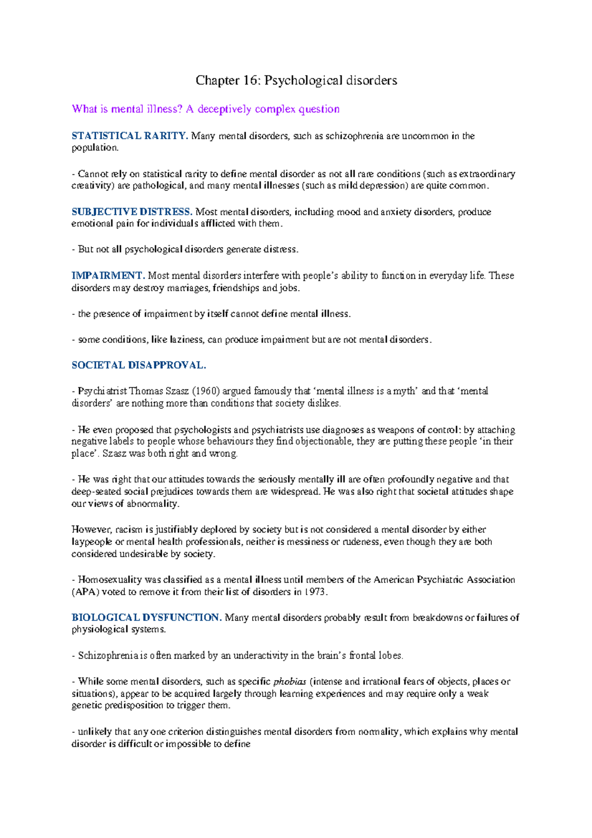 Psychological disorders- mental illness - Chapter 16: Psychological ...