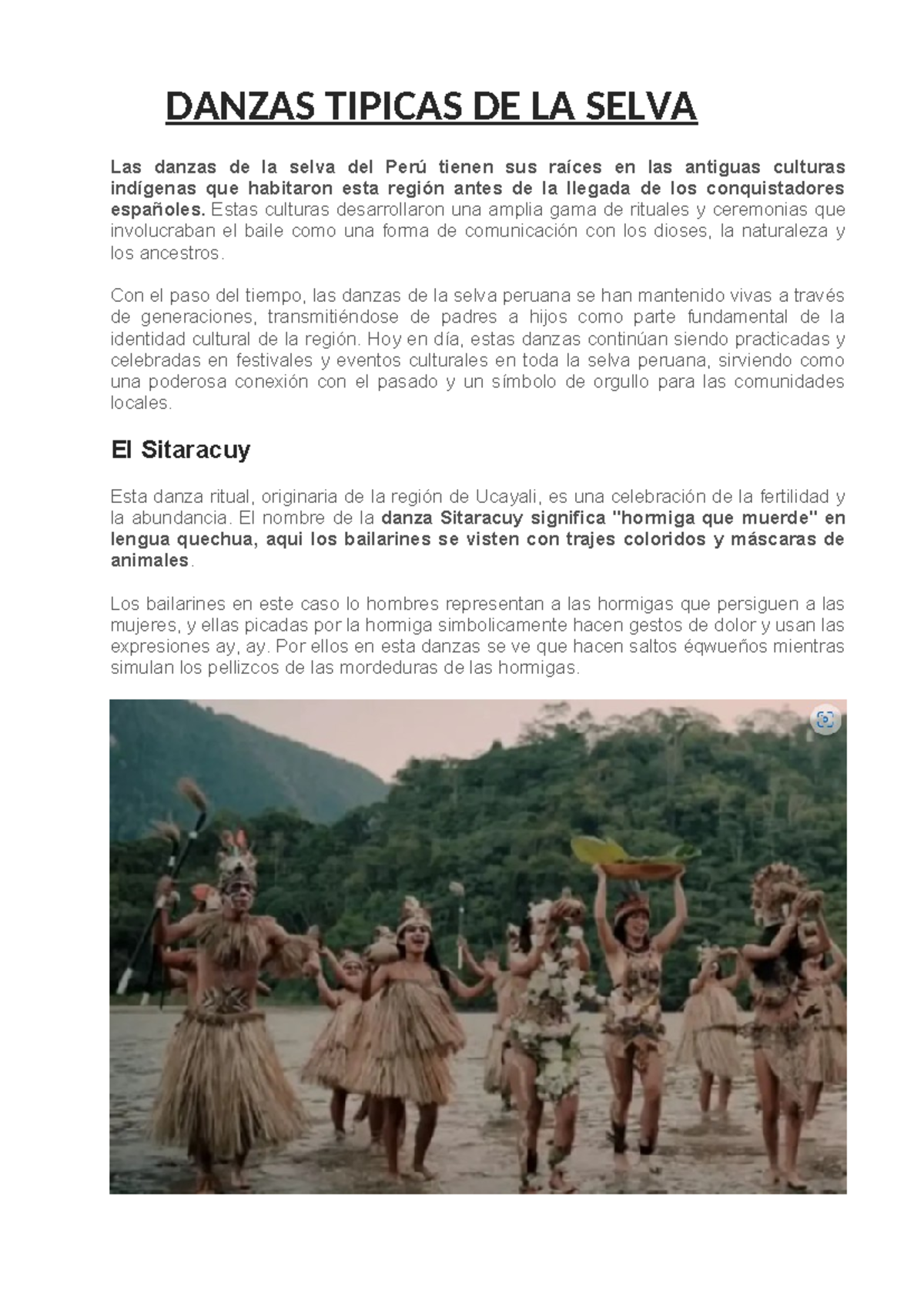 Danzas Tipicas DE LA Selva - DANZAS TIPICAS DE LA SELVA Las danzas de la selva del Perú tienen ...