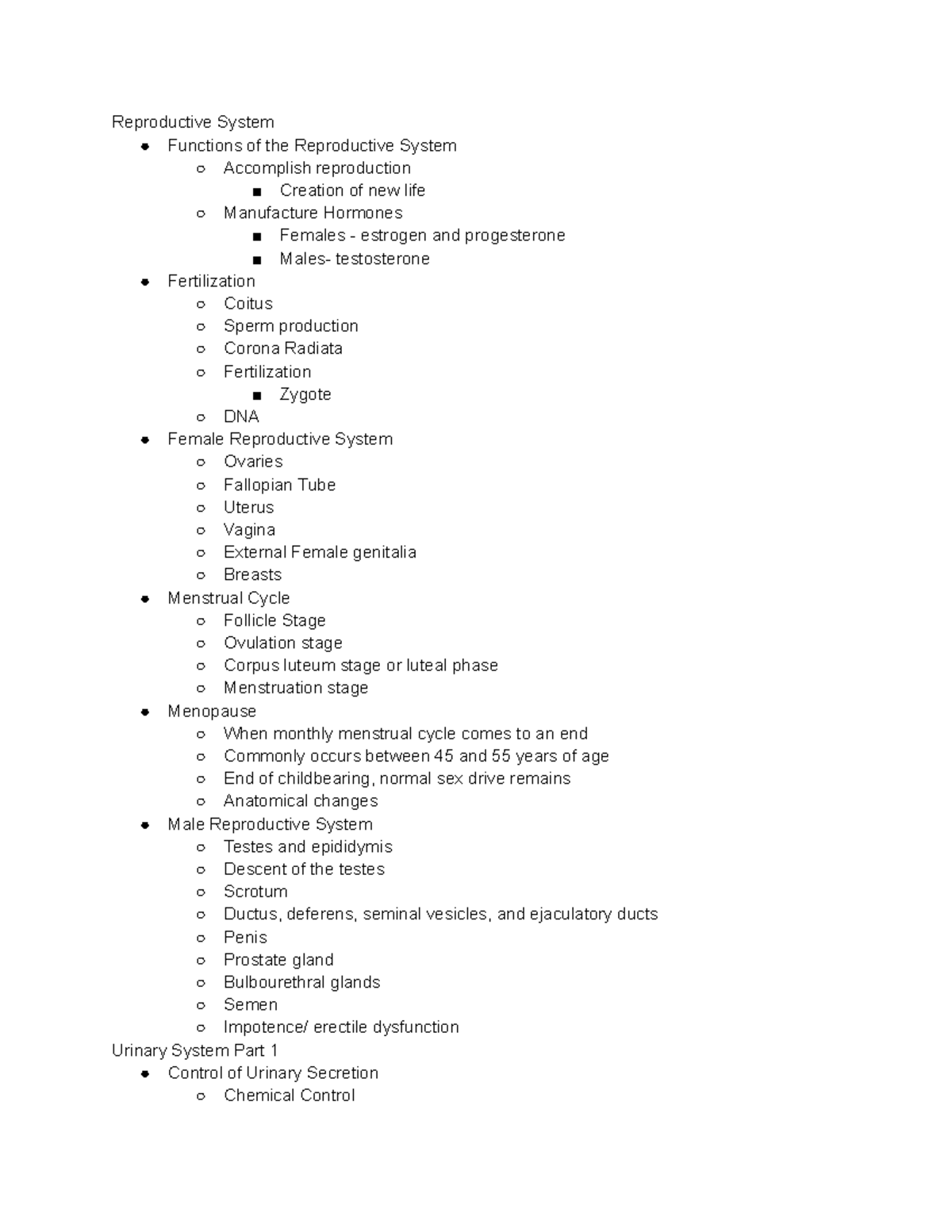 Instuction Notes- Week 4 - Reproductive System Functions of the ...