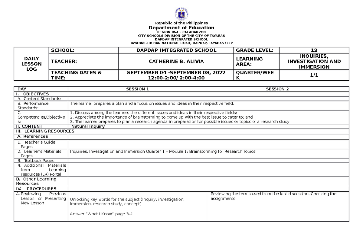 SEPT 04 08 2023 IIIG12 - ... - Republic of the Philippines Department ...