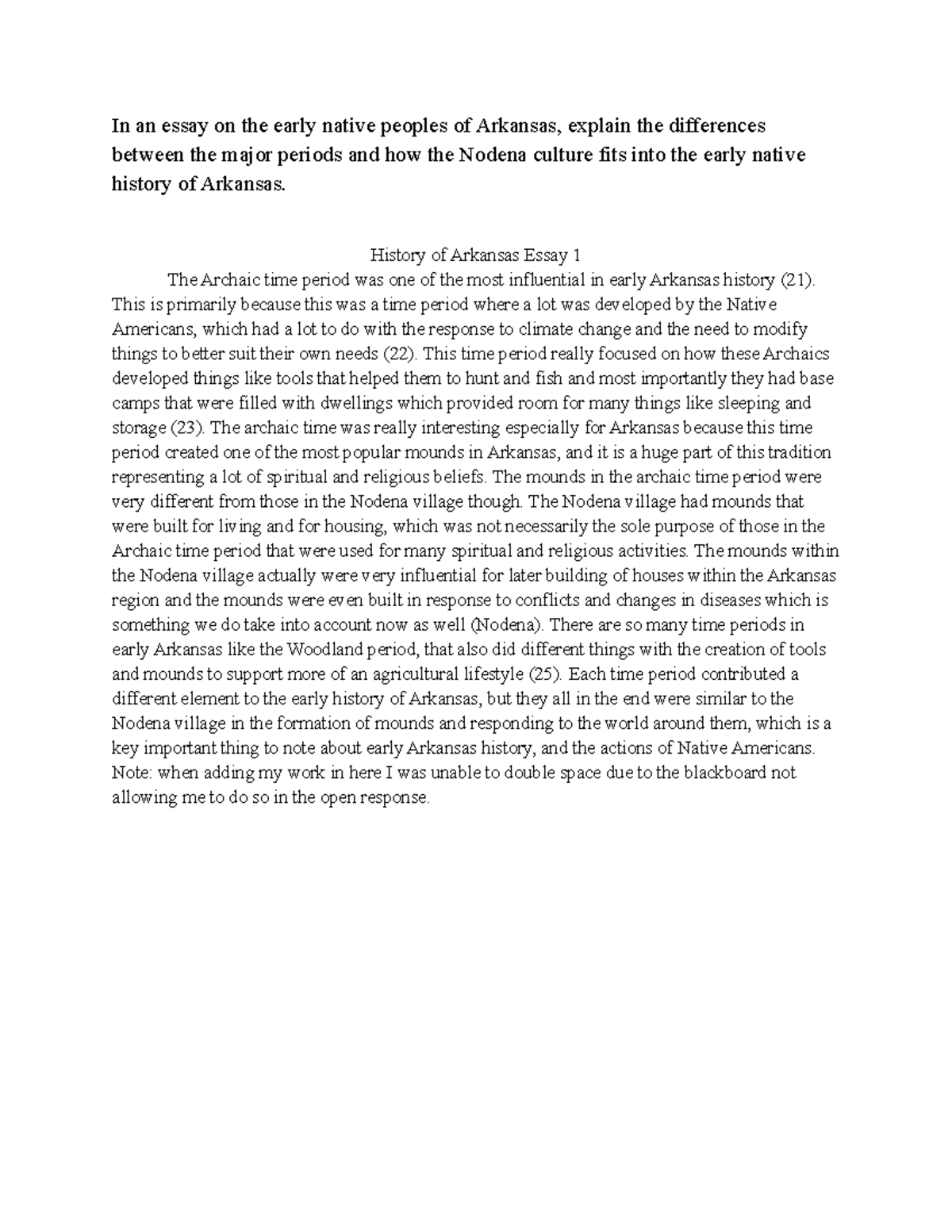 First essay-history of ark - In an essay on the early native peoples of ...