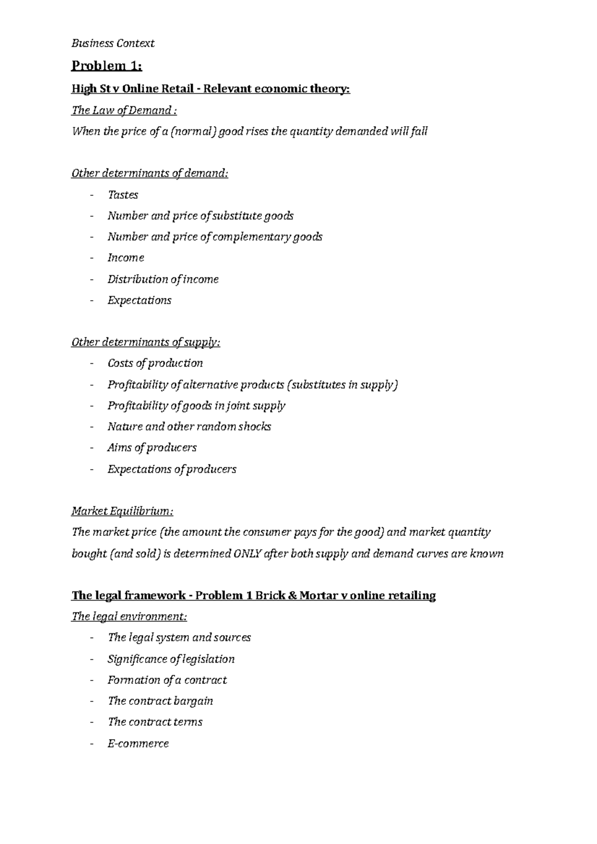 Business Context - Lecture Notes - Business Context Problem 1: High St ...