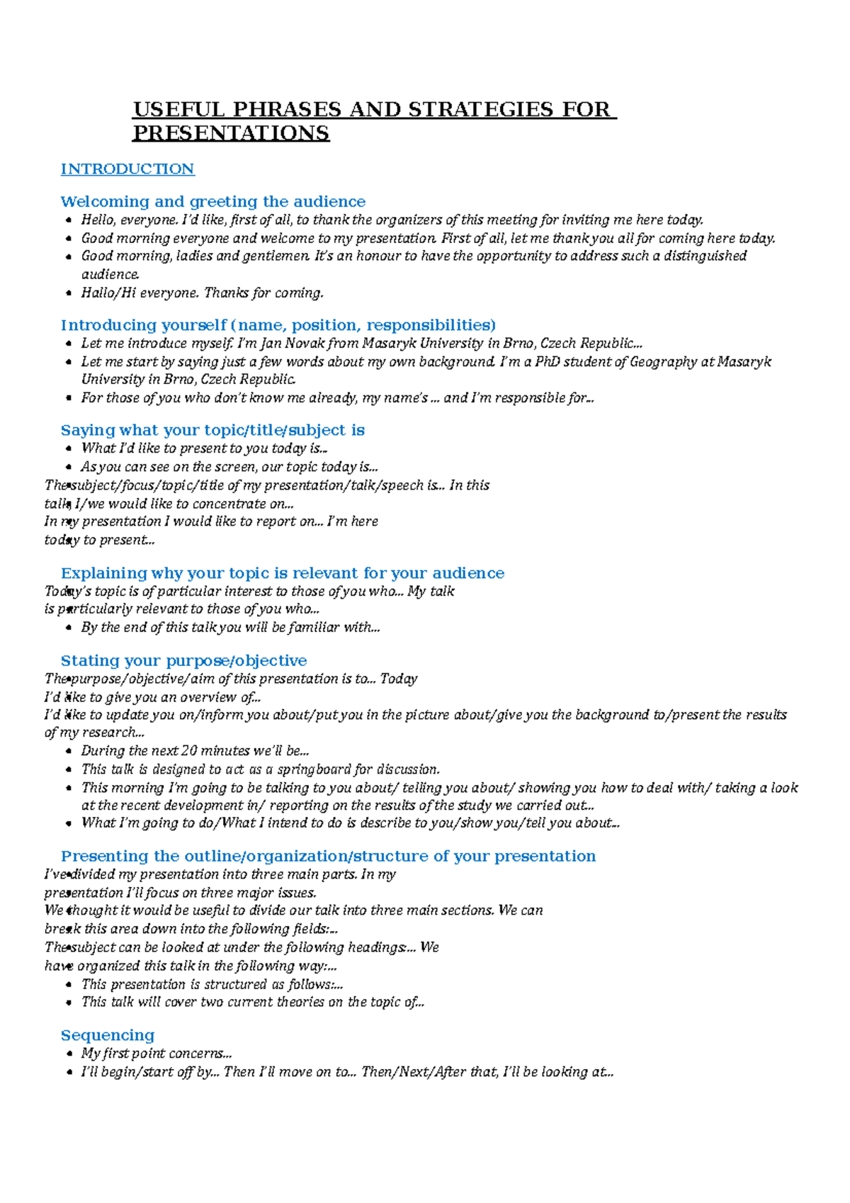 Useful Phrases AND Strategies FOR Presentations - USEFUL PHRASES AND STRATEGIES FOR ...