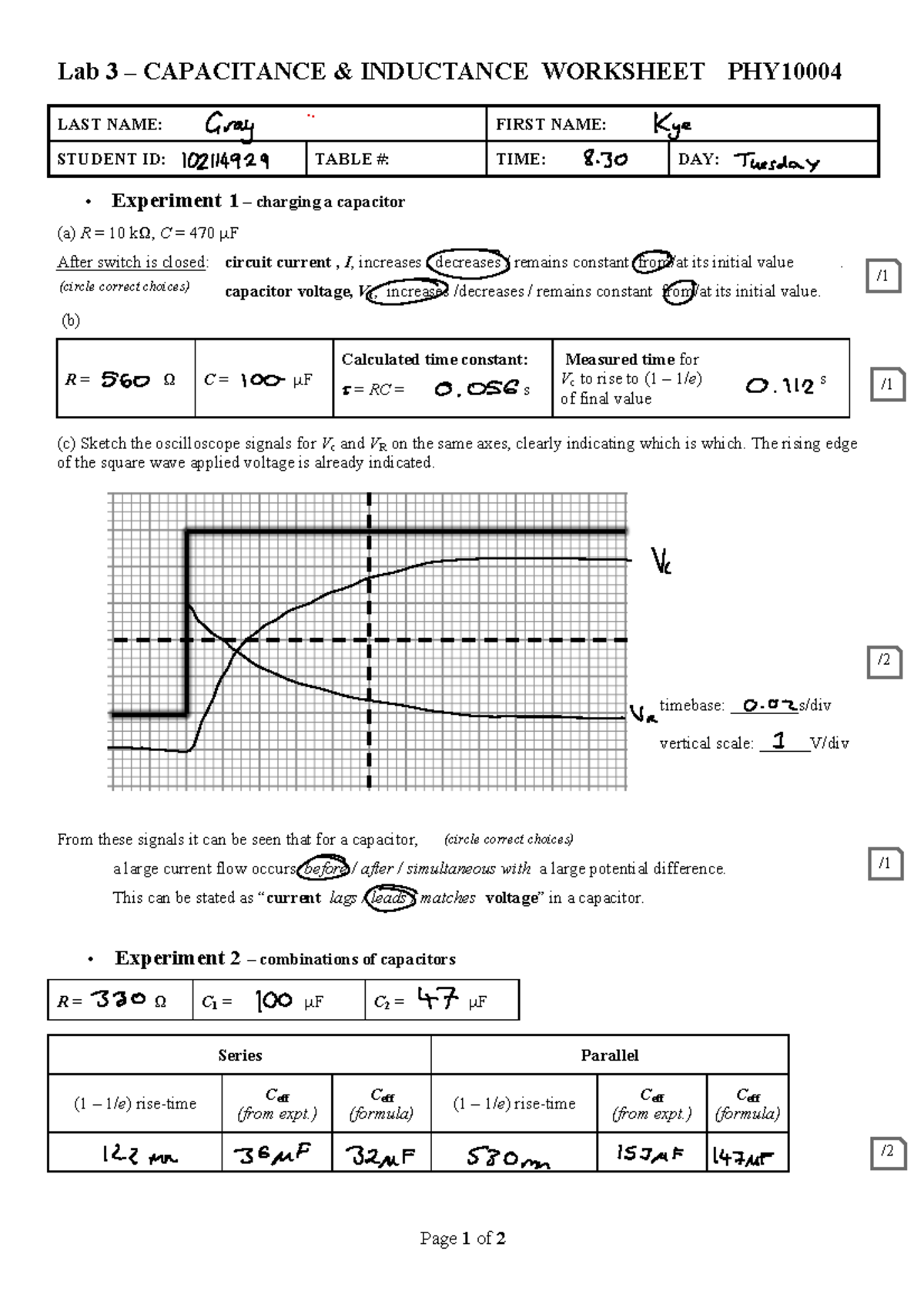 Lab 3-Capcitance & inductance Worksheet - Page 1 of 2 Lab 3 ...