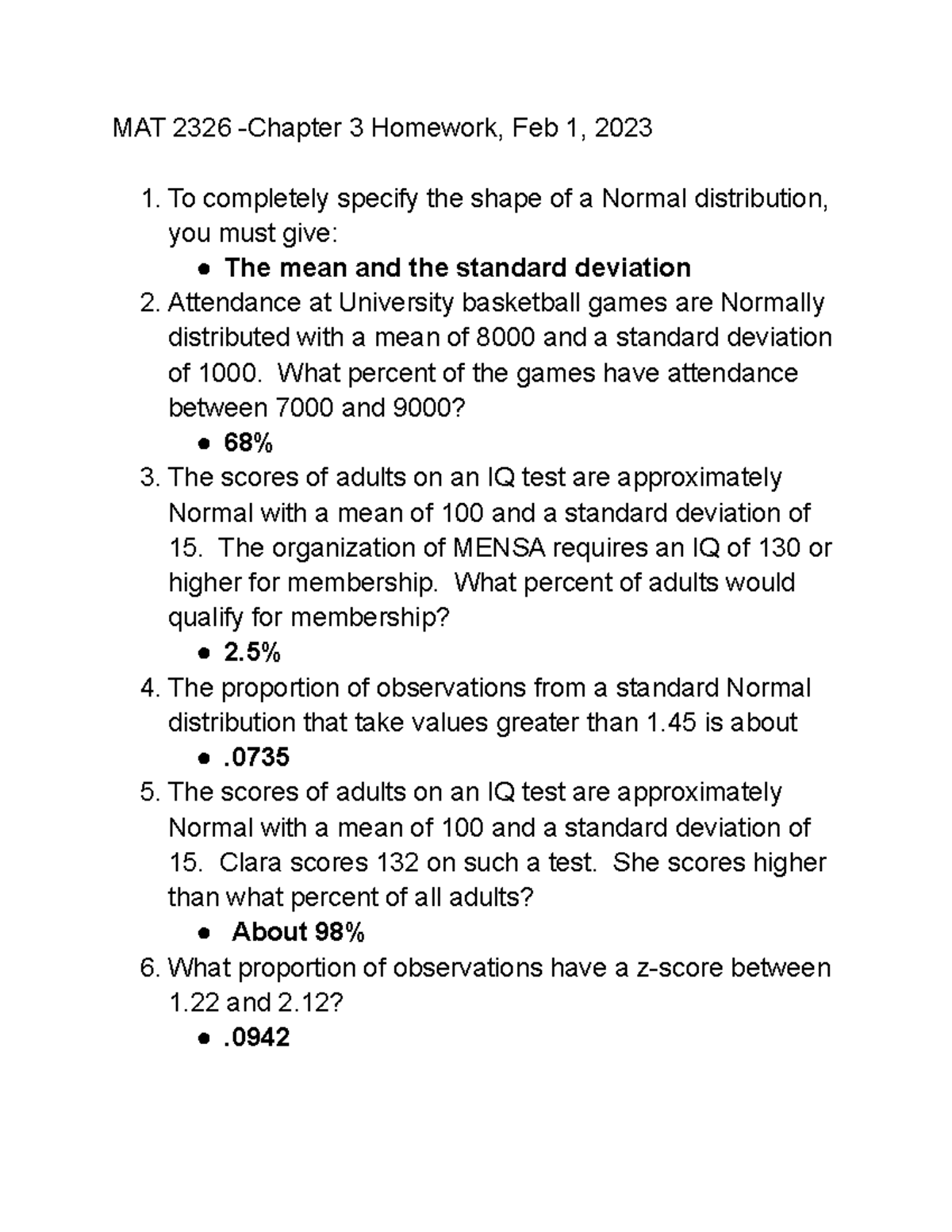 MAT-Chapter 3 Homework - MAT 2326 -Chapter 3 Homework, Feb 1, 2023 To ...