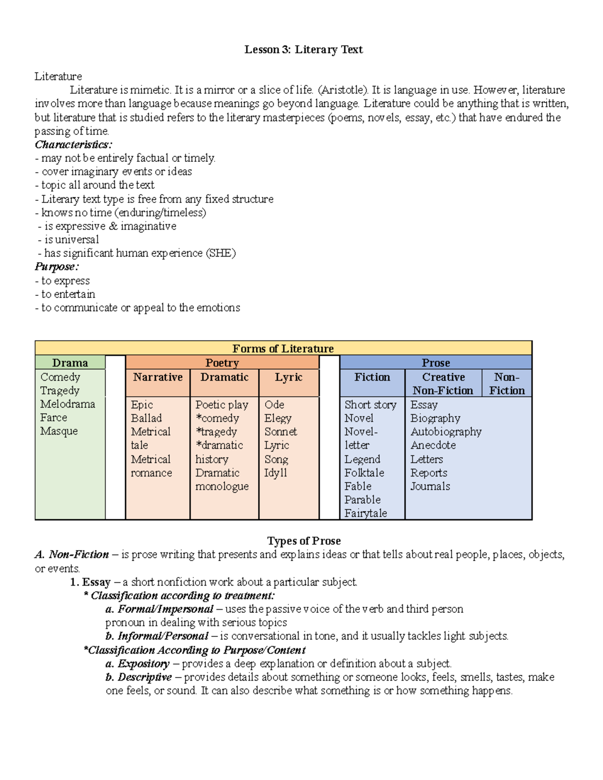Literary Text - Wow - Lesson 3: Literary Text Literature Literature is ...